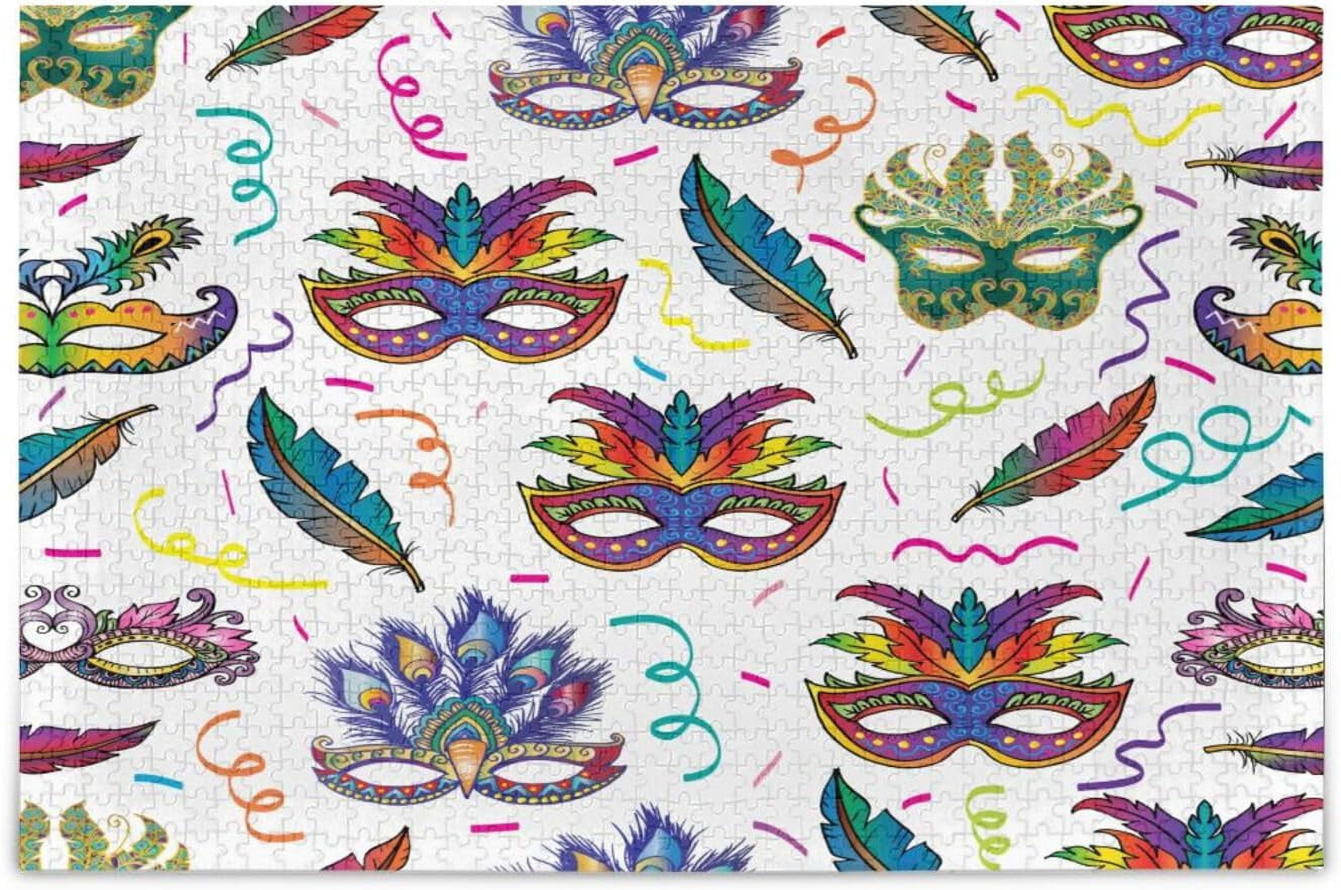 FREEAMG Colorful Carnival Masks Puzzle 500 Pieces - Wooden Jigsaw ...