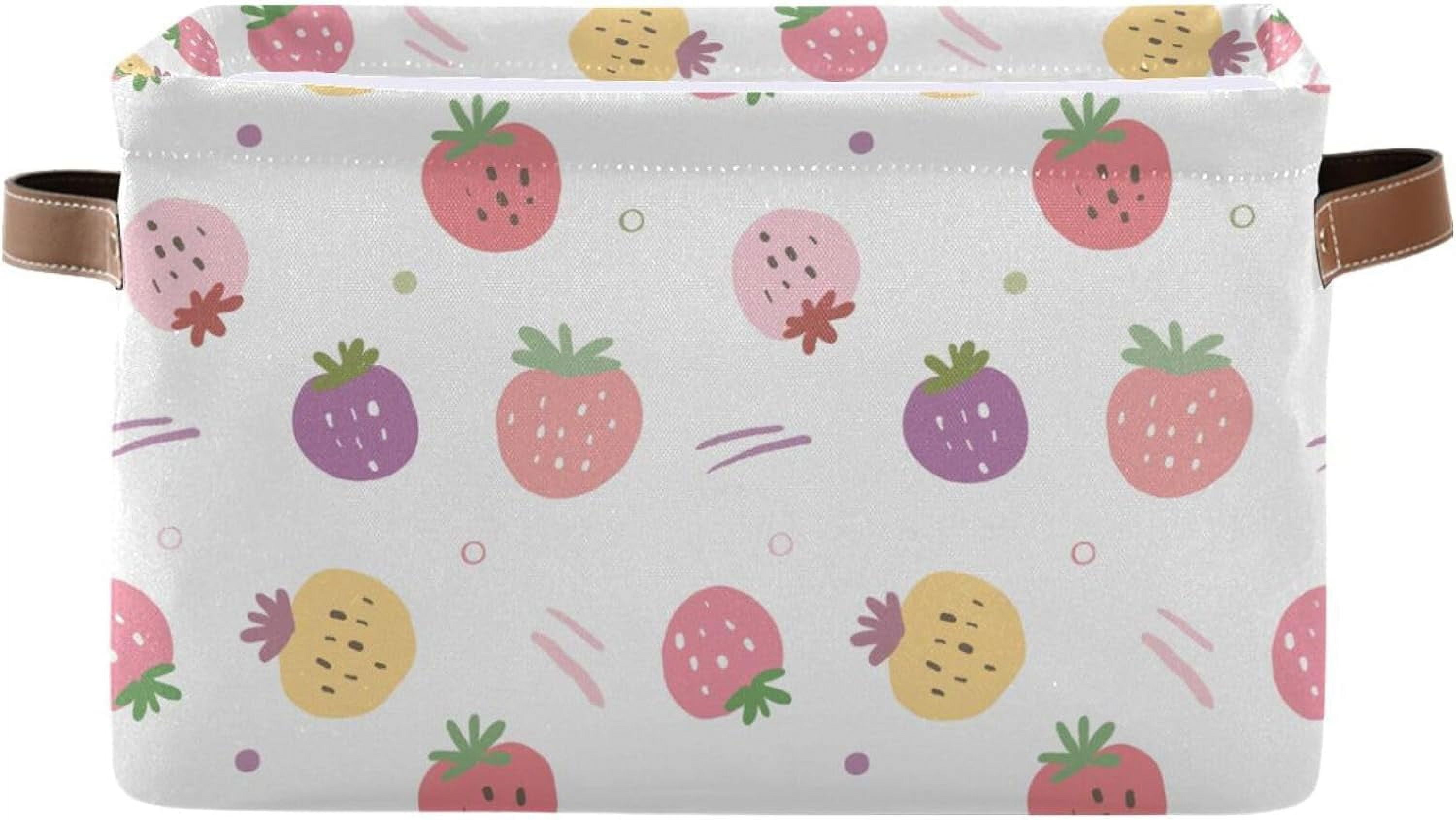 FREEAMG Colorful Cartoon Strawberry Storage Basket, Durable Canvas ...