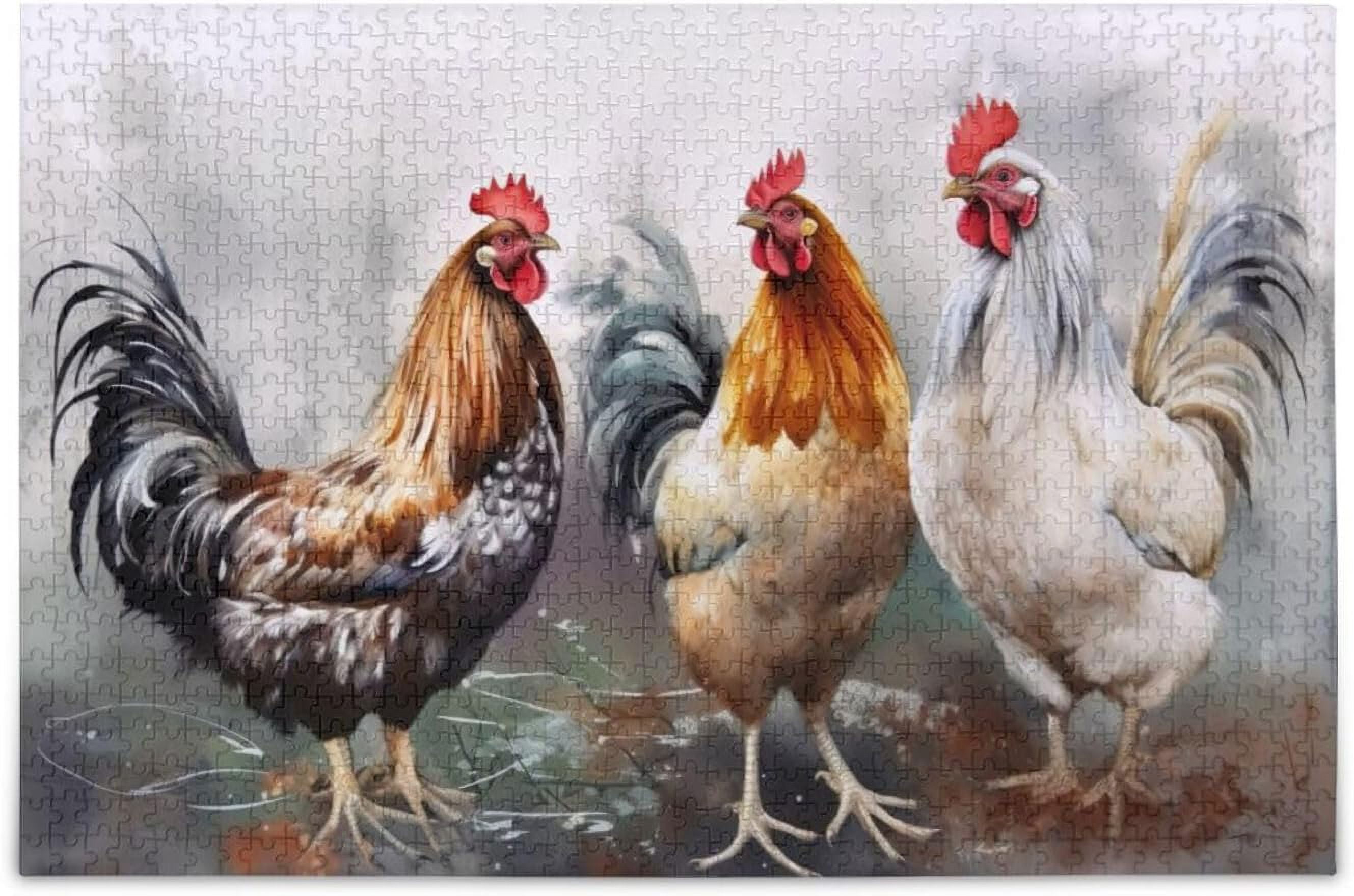 FREEAMG Colorful Chicken Drawing Puzzle 1000 Pieces - Wooden Jigsaw ...