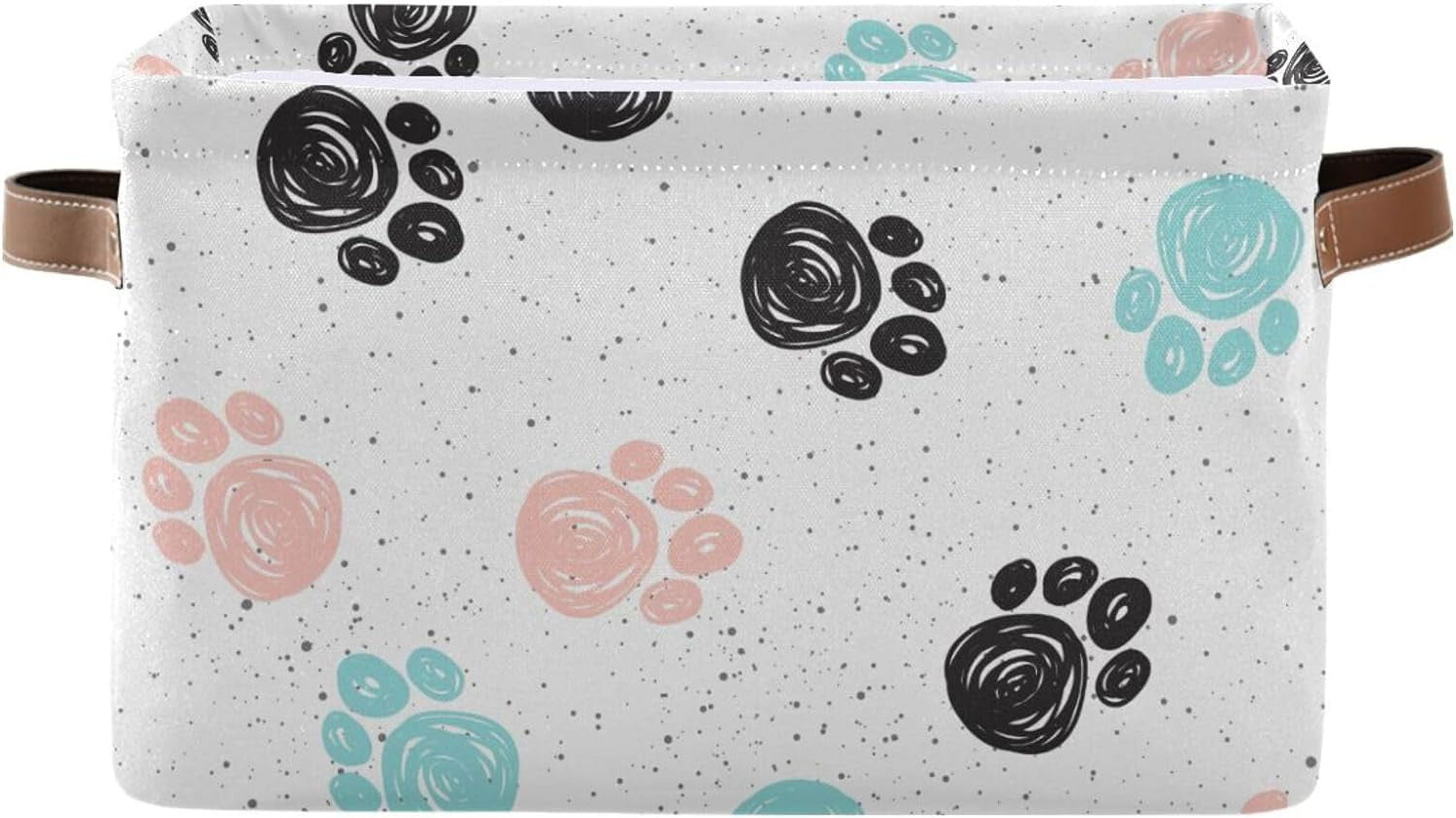 FREEAMG Colorful Doodle Dog Paw Storage Basket, Durable Canvas ...