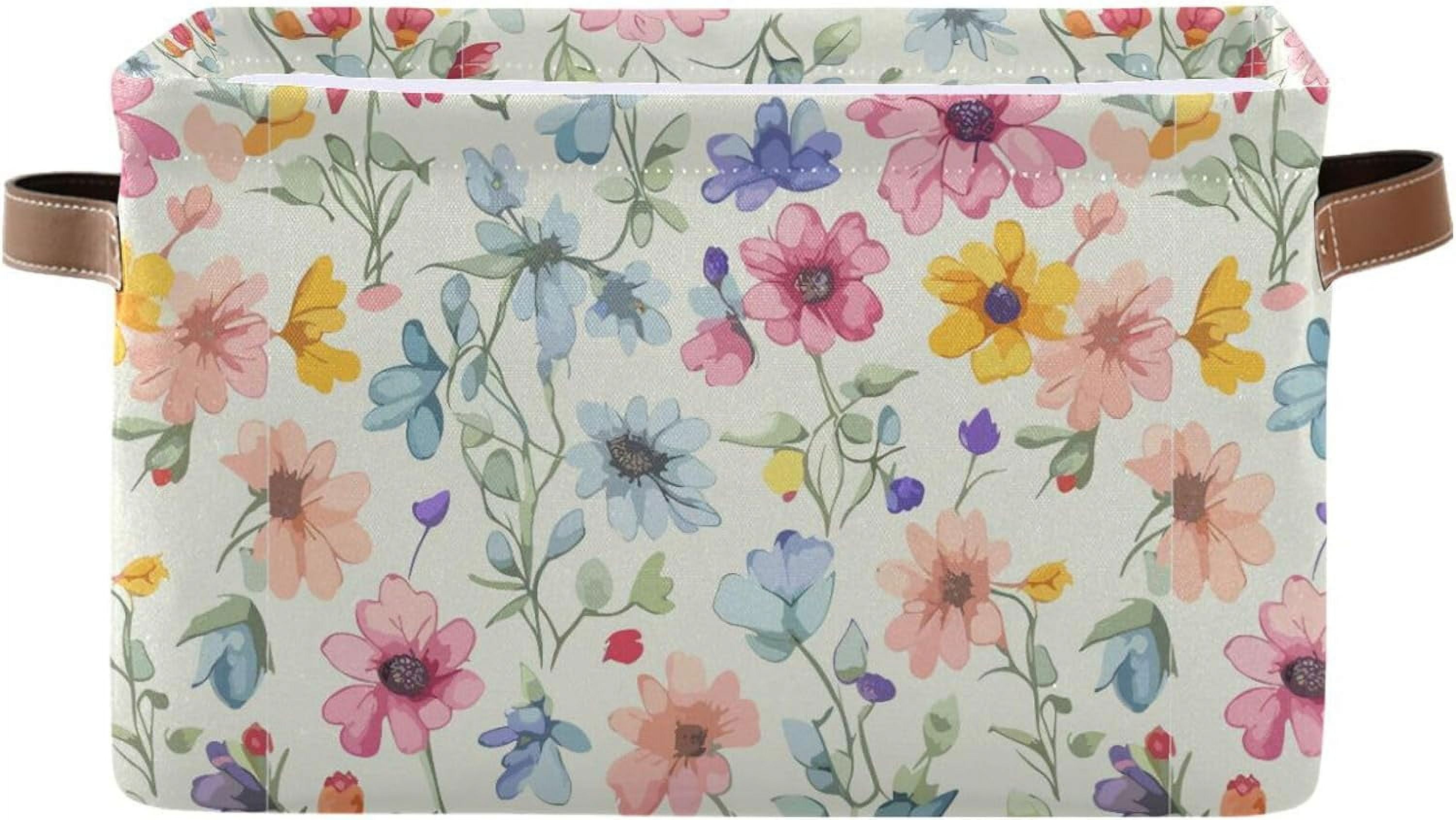 FREEAMG Colorful Flowers Foldable Canvas Storage Bin, Sturdy Fabric ...