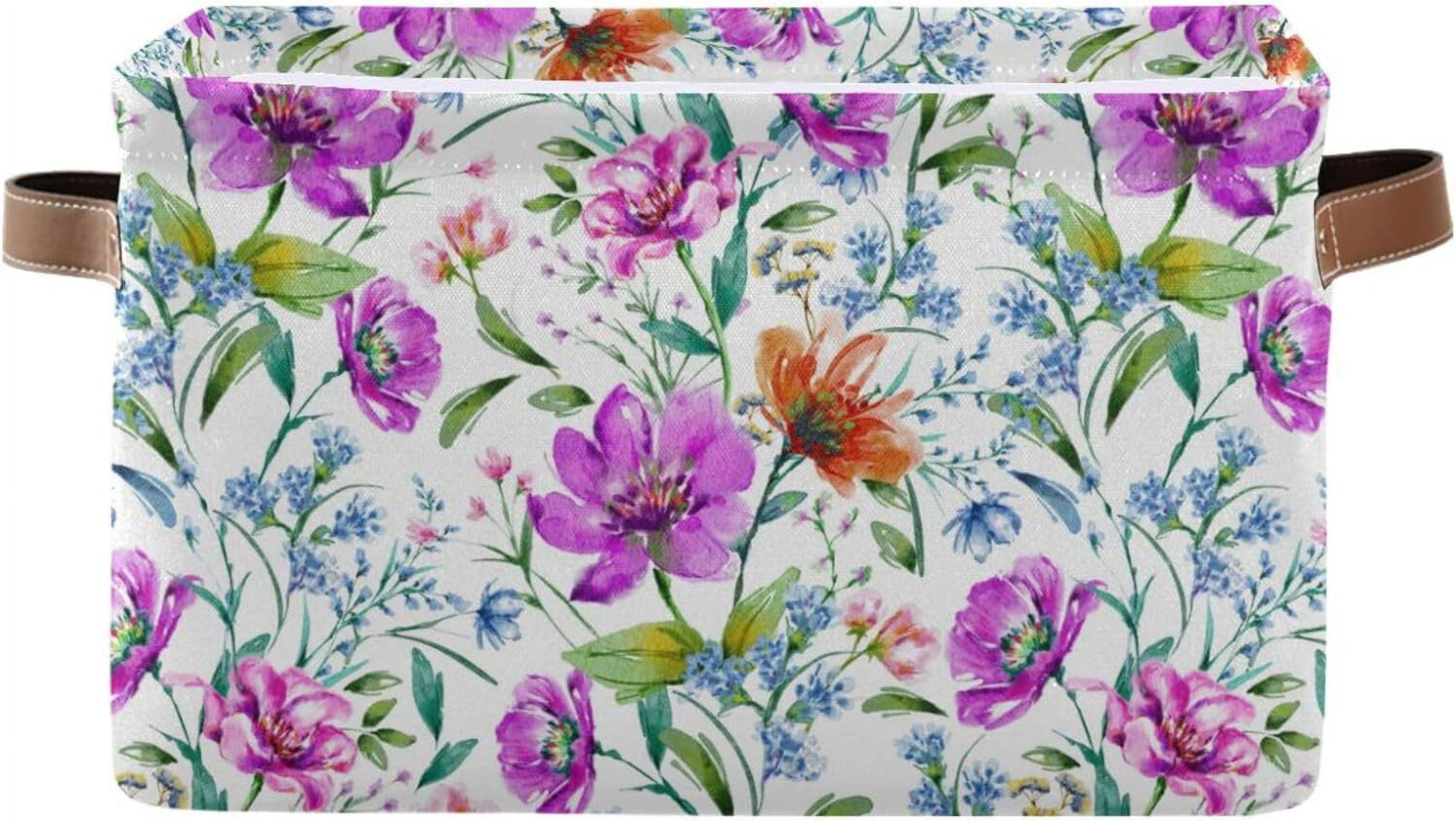 FREEAMG Colorful Flowers Foldable Canvas Storage Bin, Sturdy Fabric ...