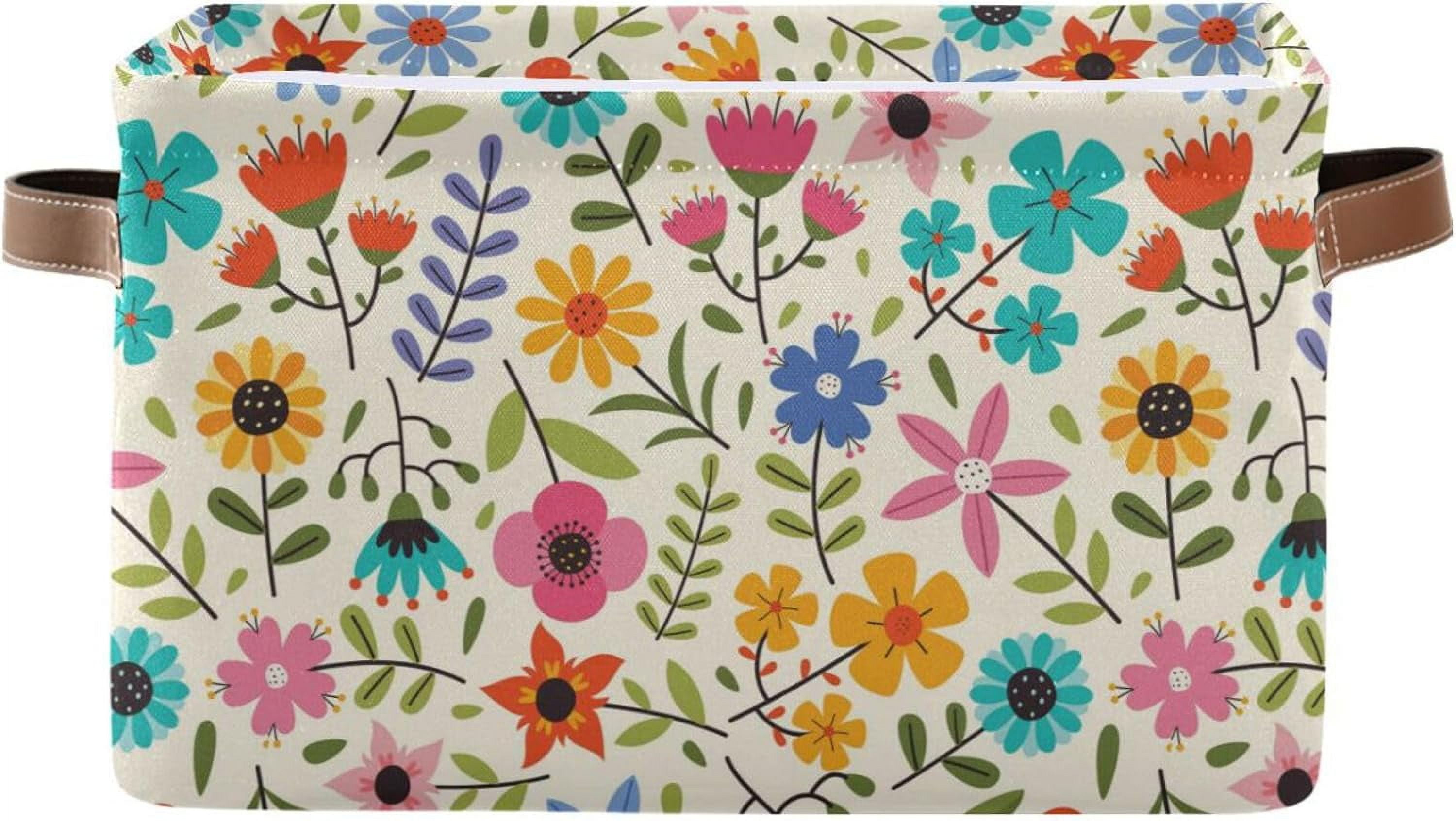 FREEAMG Colorful Flowers Foldable Canvas Storage Bin, Sturdy Fabric ...
