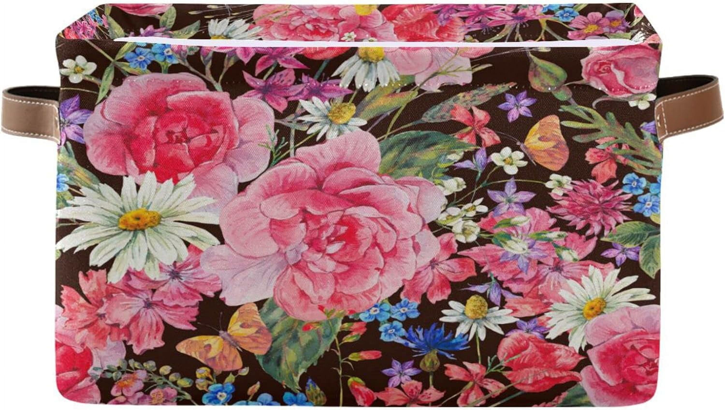 FREEAMG Colorful Flowers Large Square Storage Basket Bin with Handles ...