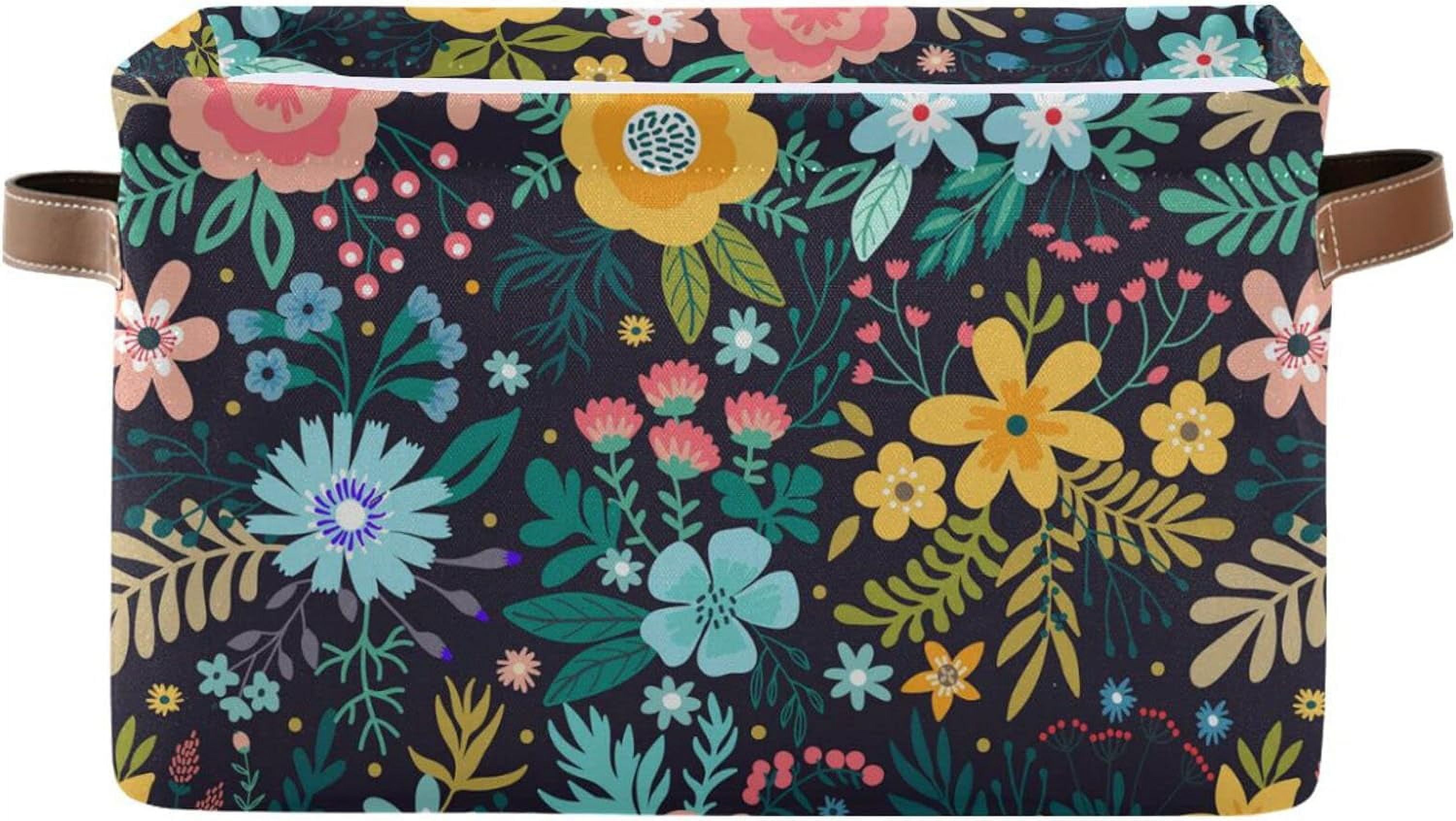 FREEAMG Colorful Flowers Storage Basket with Handles Collapsible ...