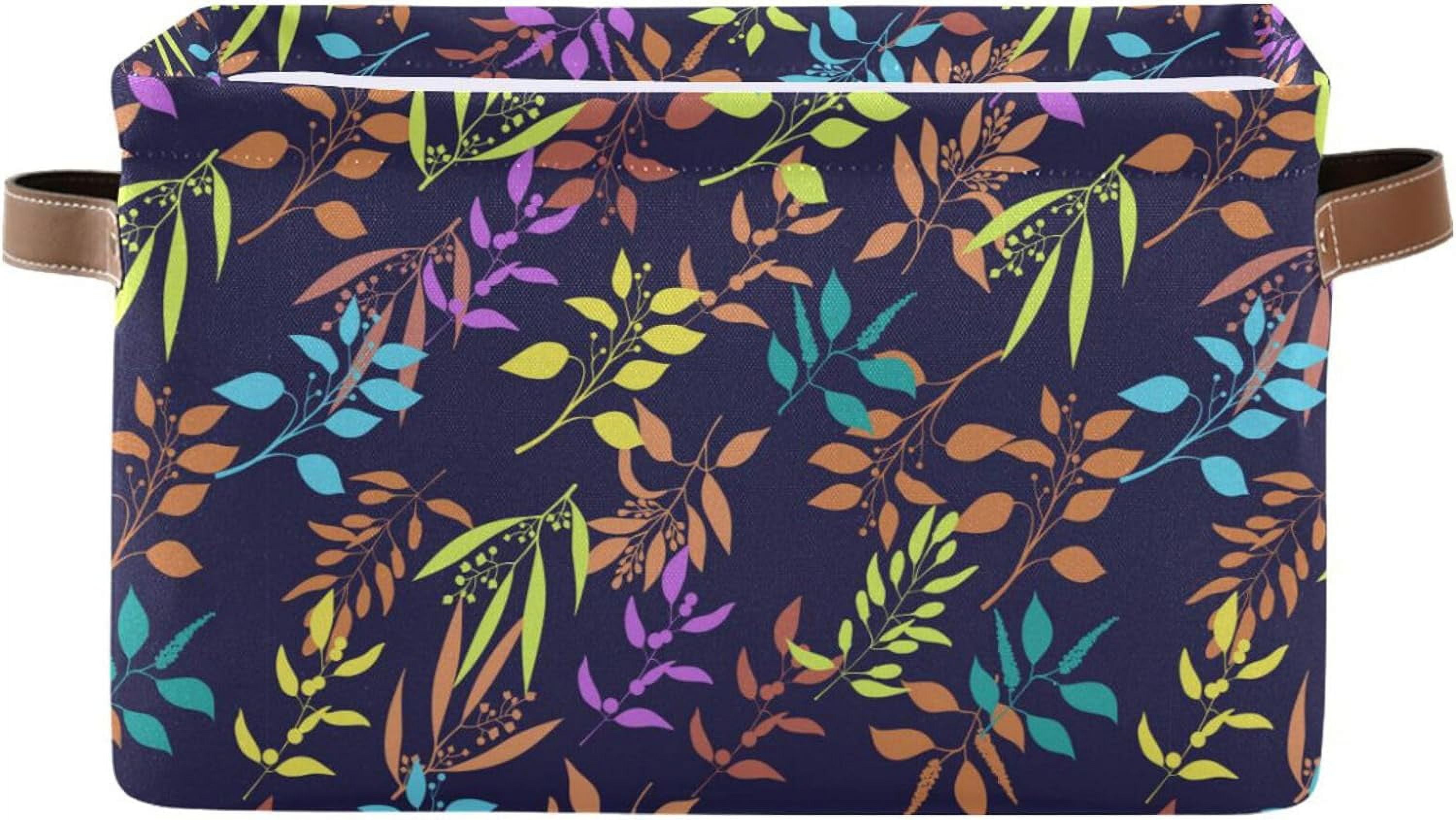 FREEAMG Colorful Leaves Foldable Canvas Storage Bin, Sturdy Fabric ...