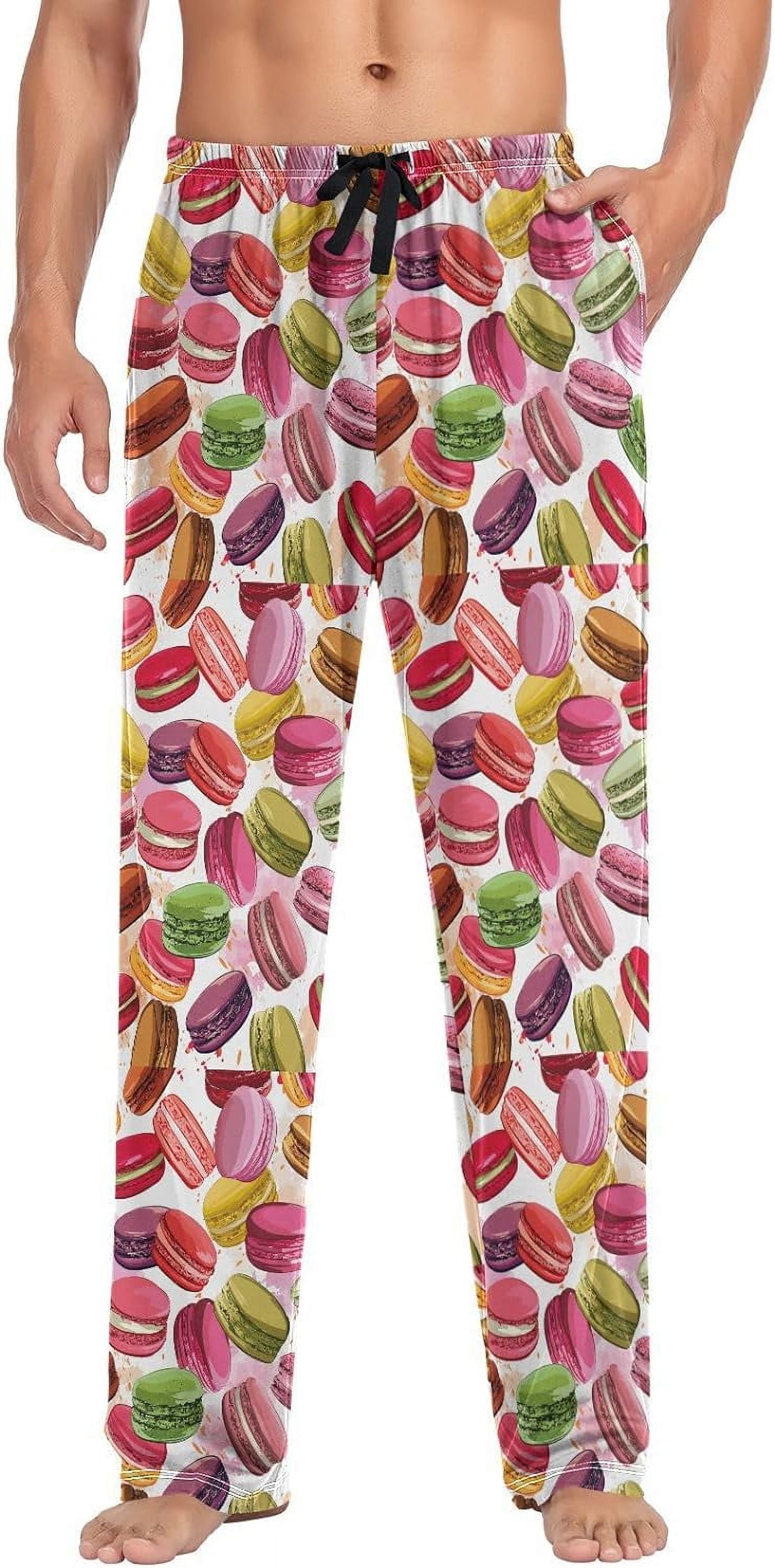 FREEAMG Colorful Macaron Cookies Pajama Pants for Men, Men's Separate Bottoms, Pure Cotton ...