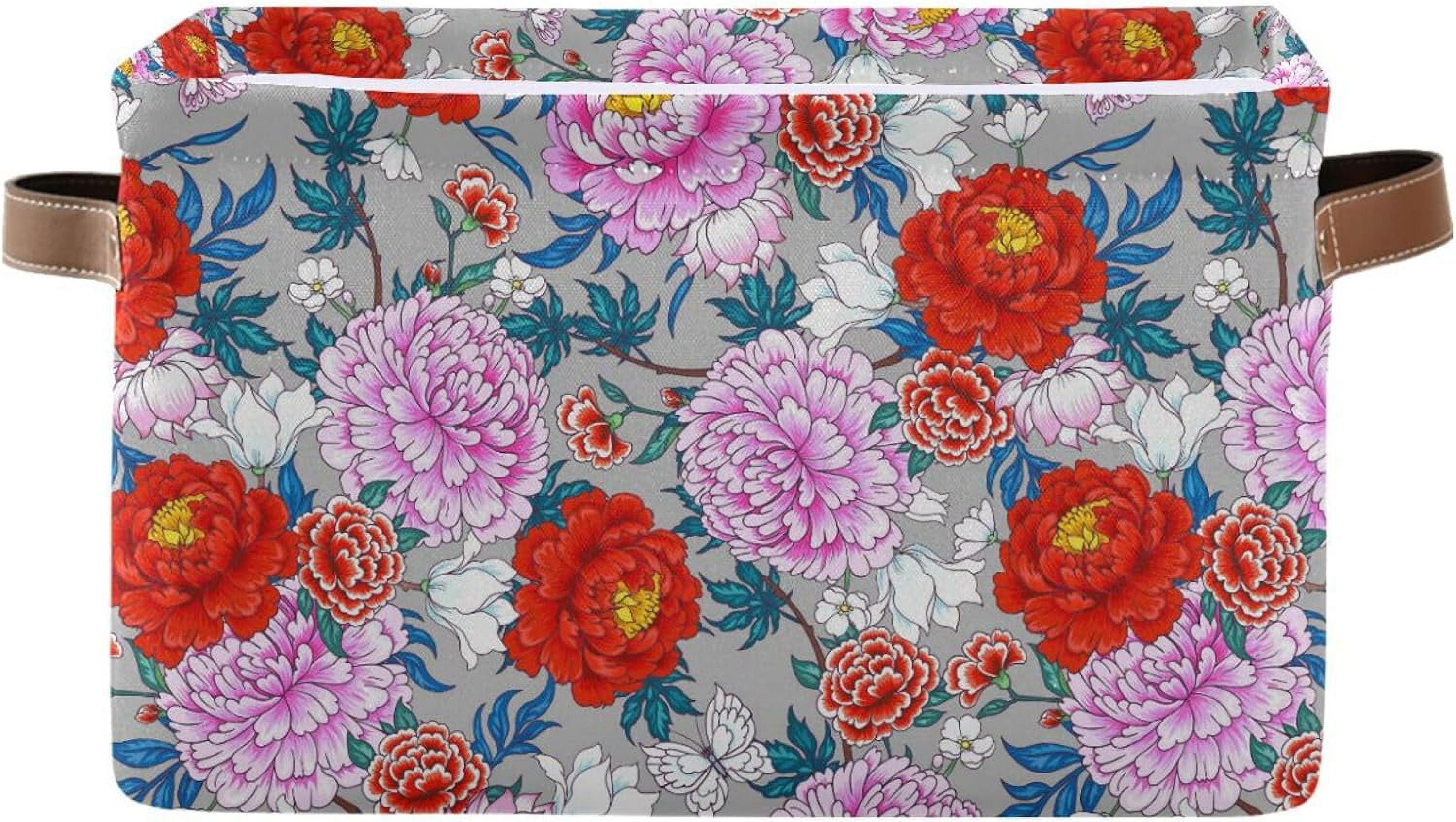 FREEAMG Colorful Peony Foldable Canvas Storage Bin, Sturdy Fabric ...