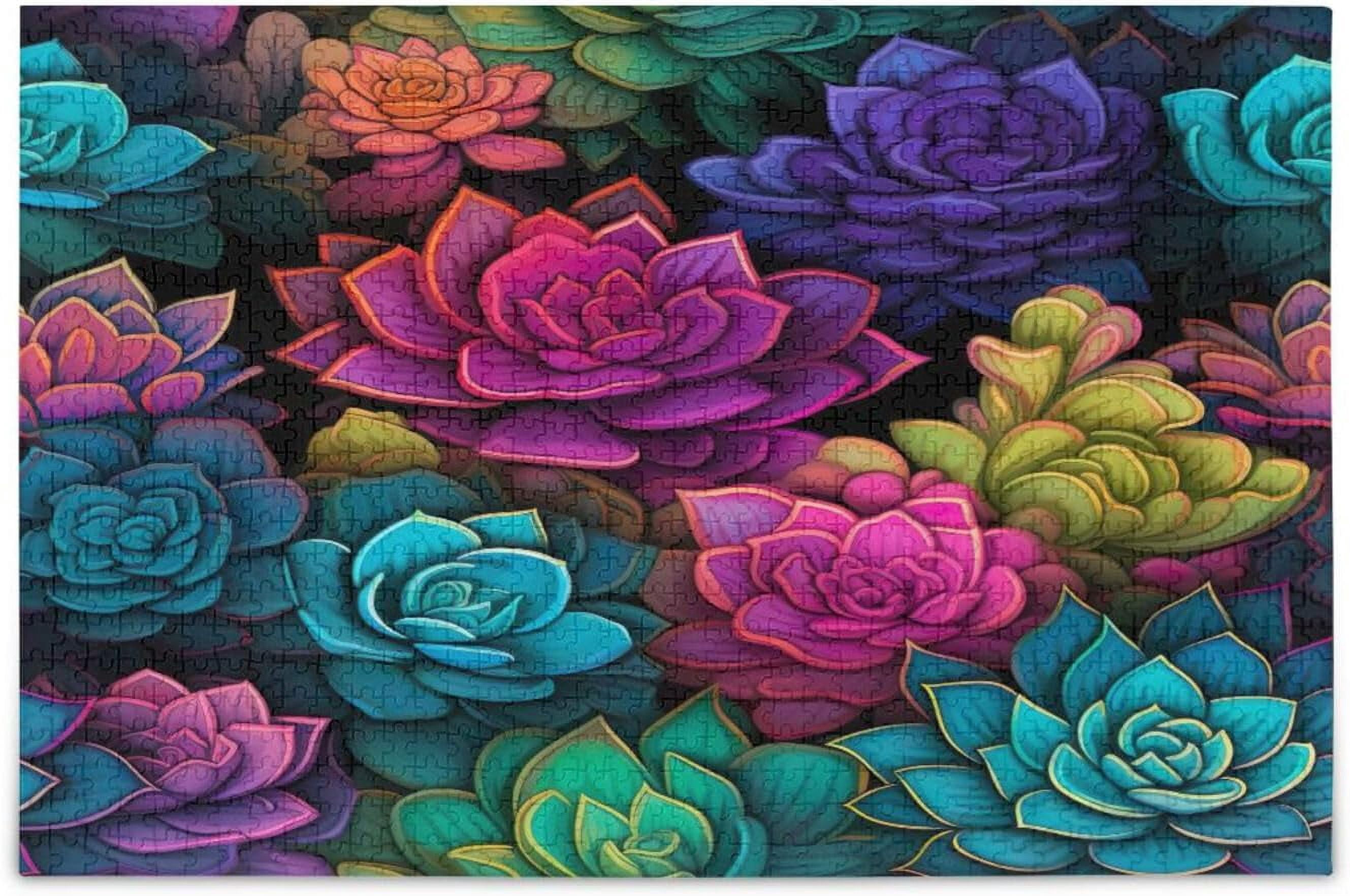 FREEAMG Colorful Succulents Puzzle 1000 Pieces - Wooden Jigsaw Puzzles ...