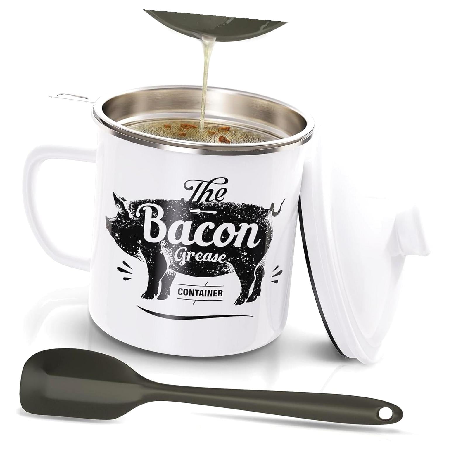 FREEAMG Compact Bacon Grease Container With Strainer - 15OZ Enamel ...