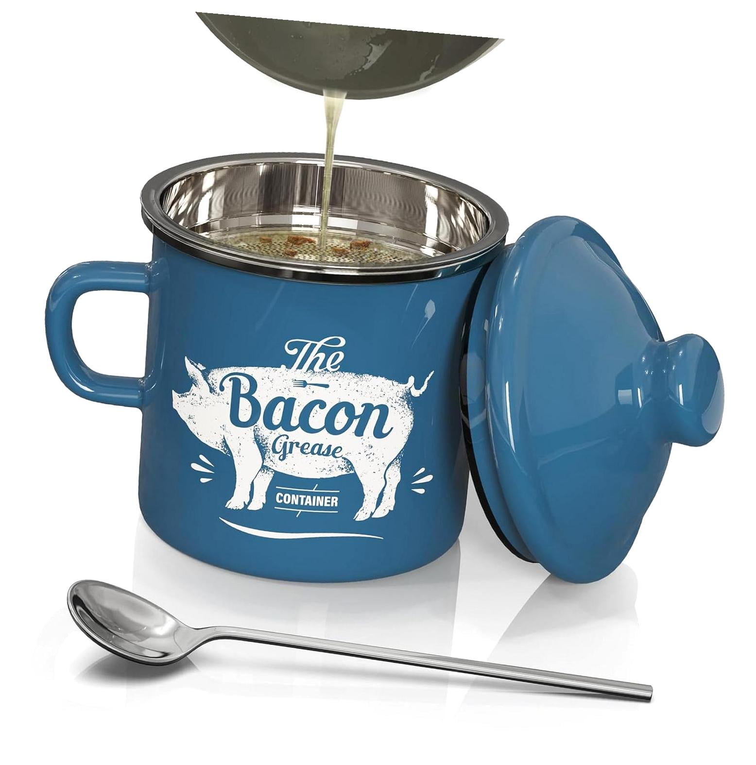 FREEAMG Compact Bacon Grease Container With Strainer - 15OZ Enamel ...