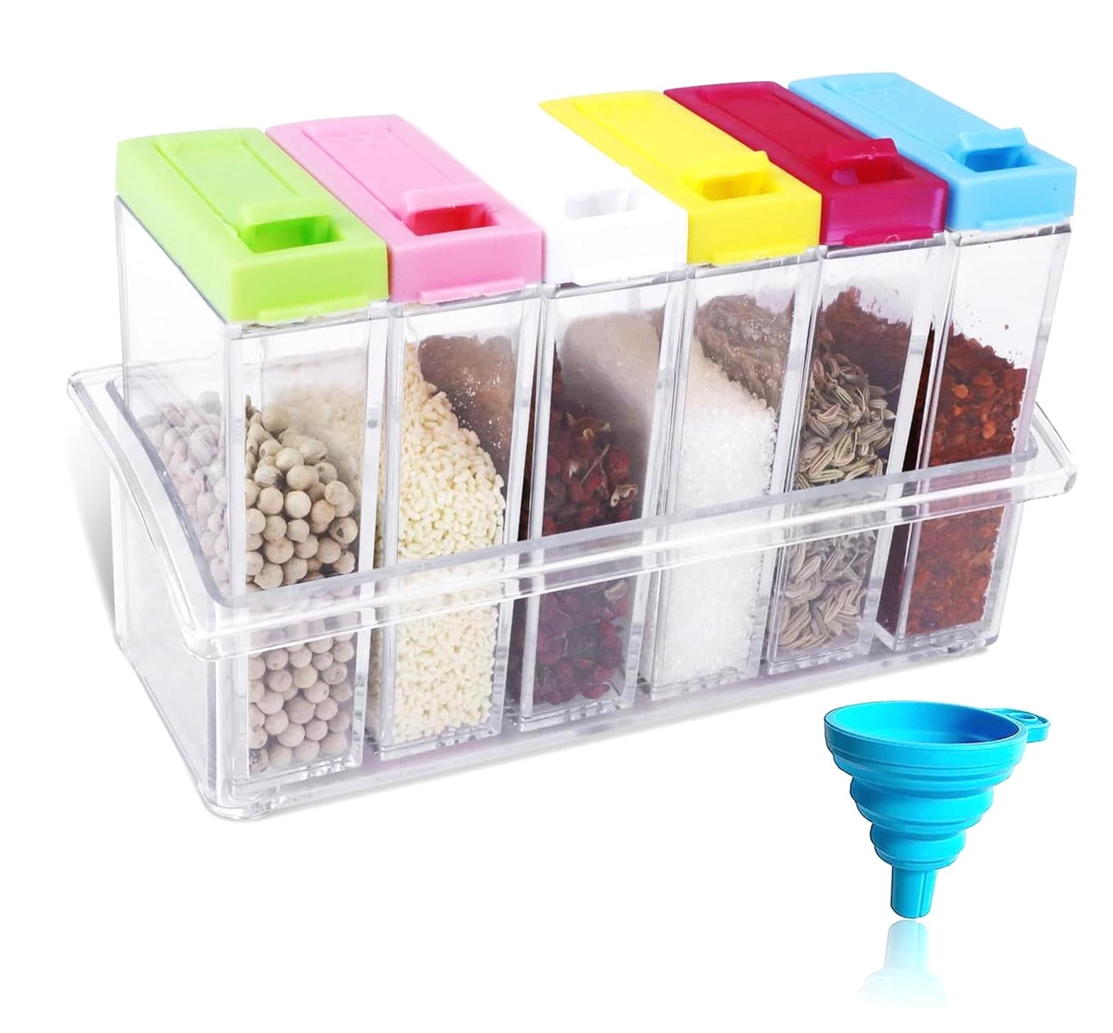 FREEAMG Compact Spice Dispenser Collection, 6-Unit Plastic Jars with ...