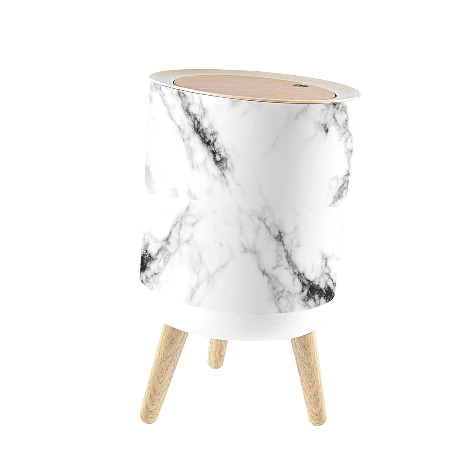 FREEAMG Compact Waste Bin with Cover in White and Black Stone Ceramic ...