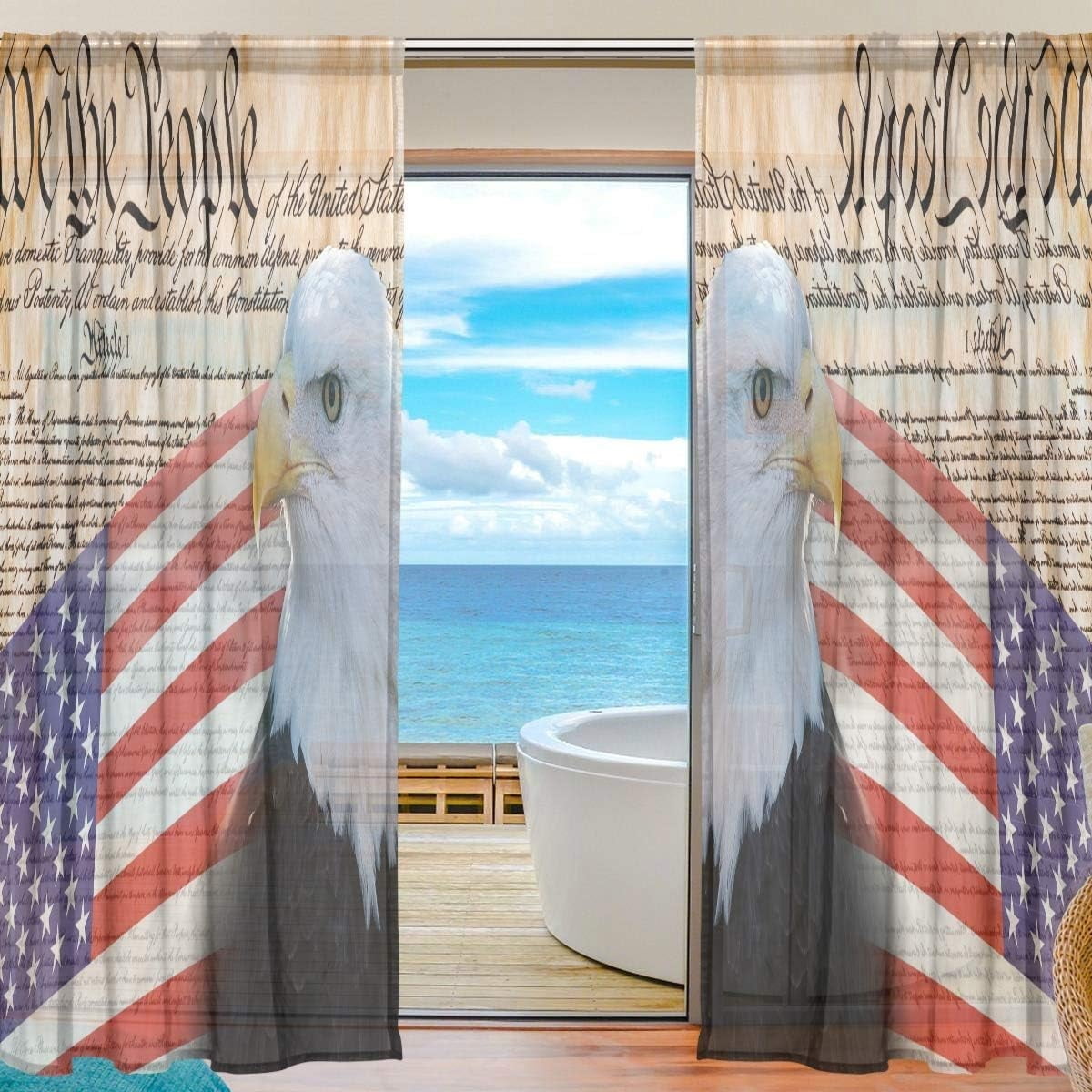 FREEAMG Constitution of America Bald Eagle USA Flag Sheer Curtains ...