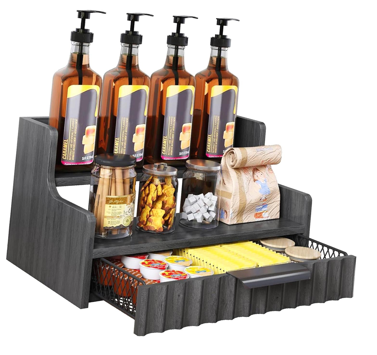 FREEAMG Contemporary Coffee Syrup Organizer with Drawer, Three-Tier ...