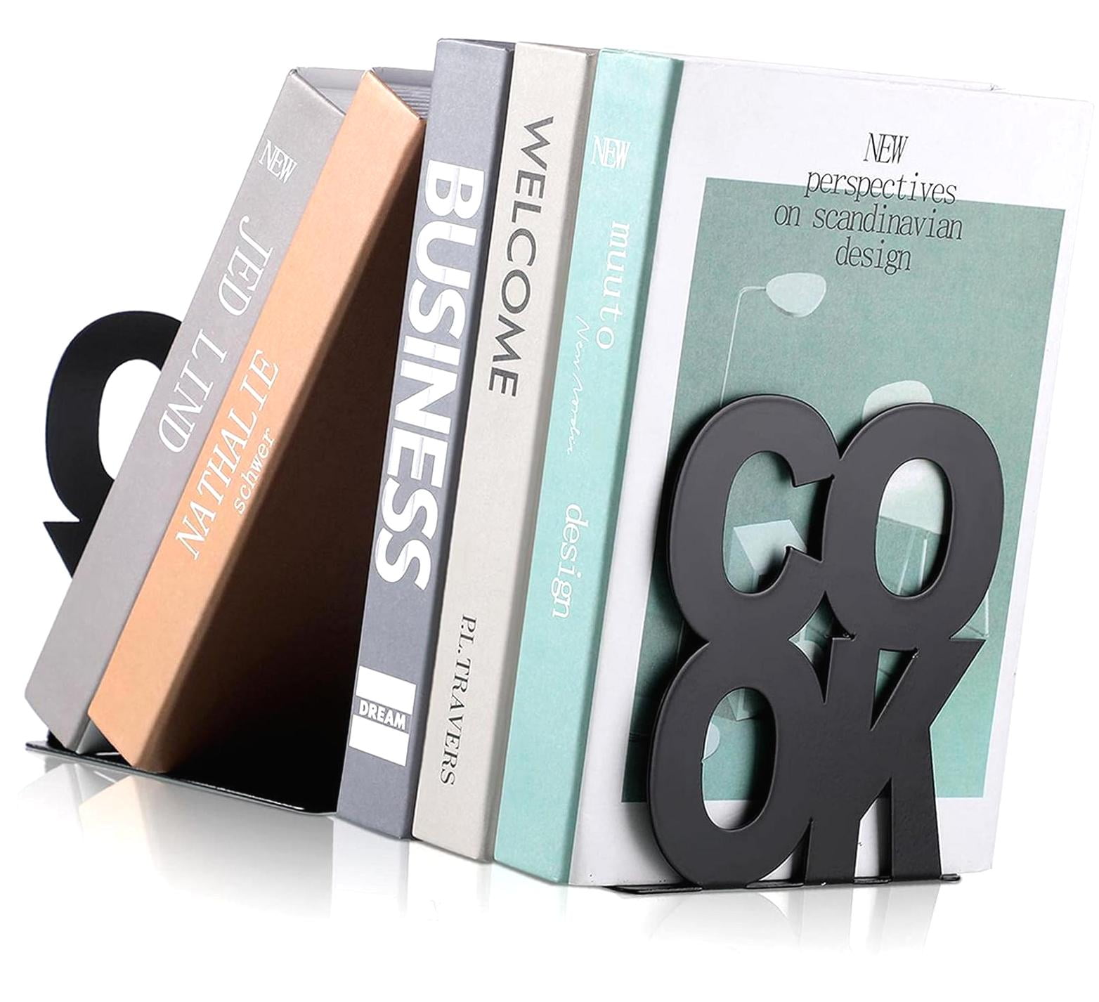 FREEAMG Cookbook Bookends Decorative Metal Supports for Kitchen Bookshelf, Desk Book Rack Holder ...