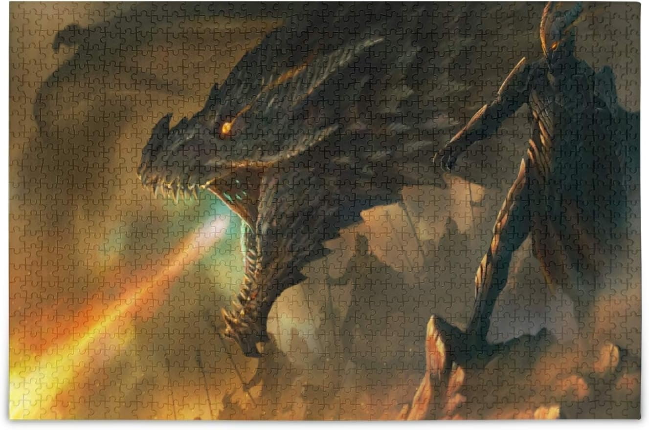 FREEAMG Cool Fire-Breathing Dragon Jigsaw Puzzles, Wooden Puzzles for ...