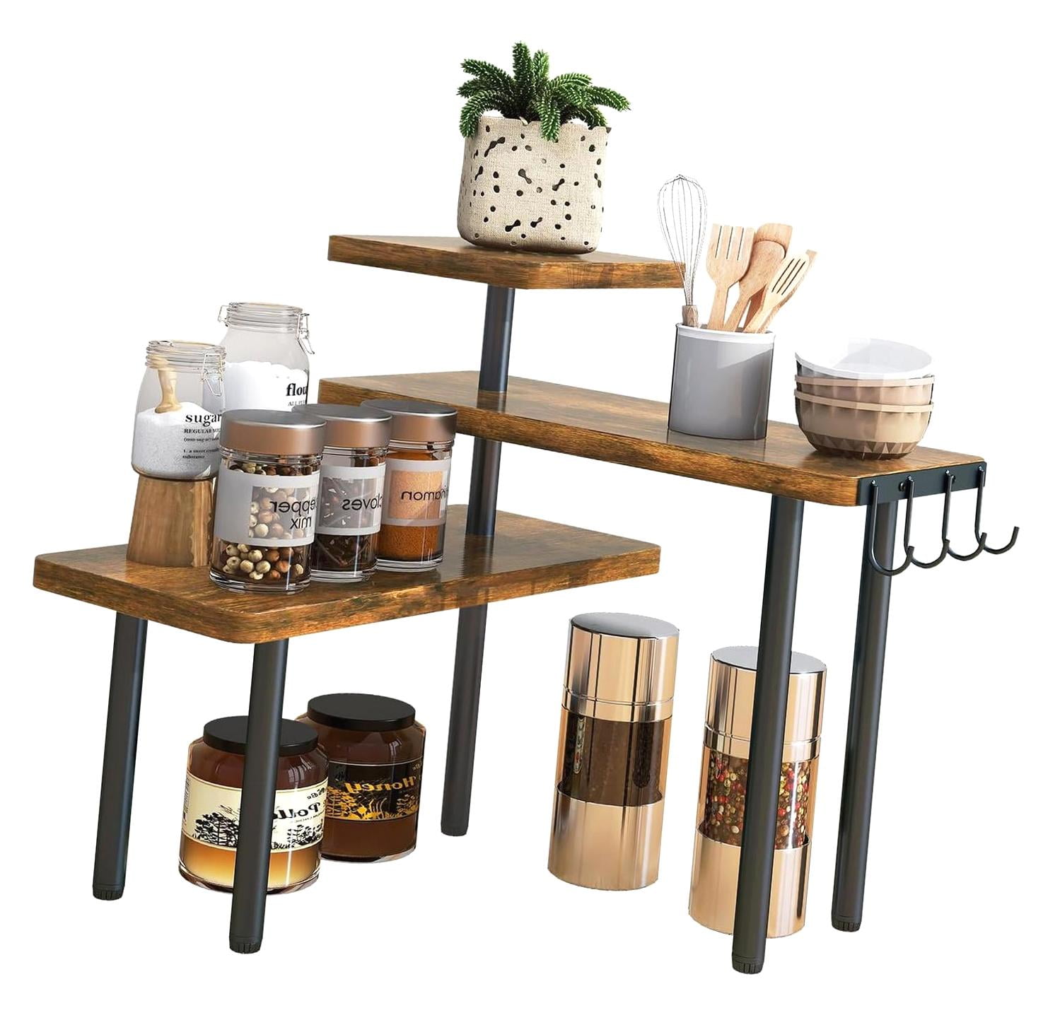 FREEAMG Countertop Organizer, 3- Spice Rack, Kitchen Corner Shelf, 4 ...