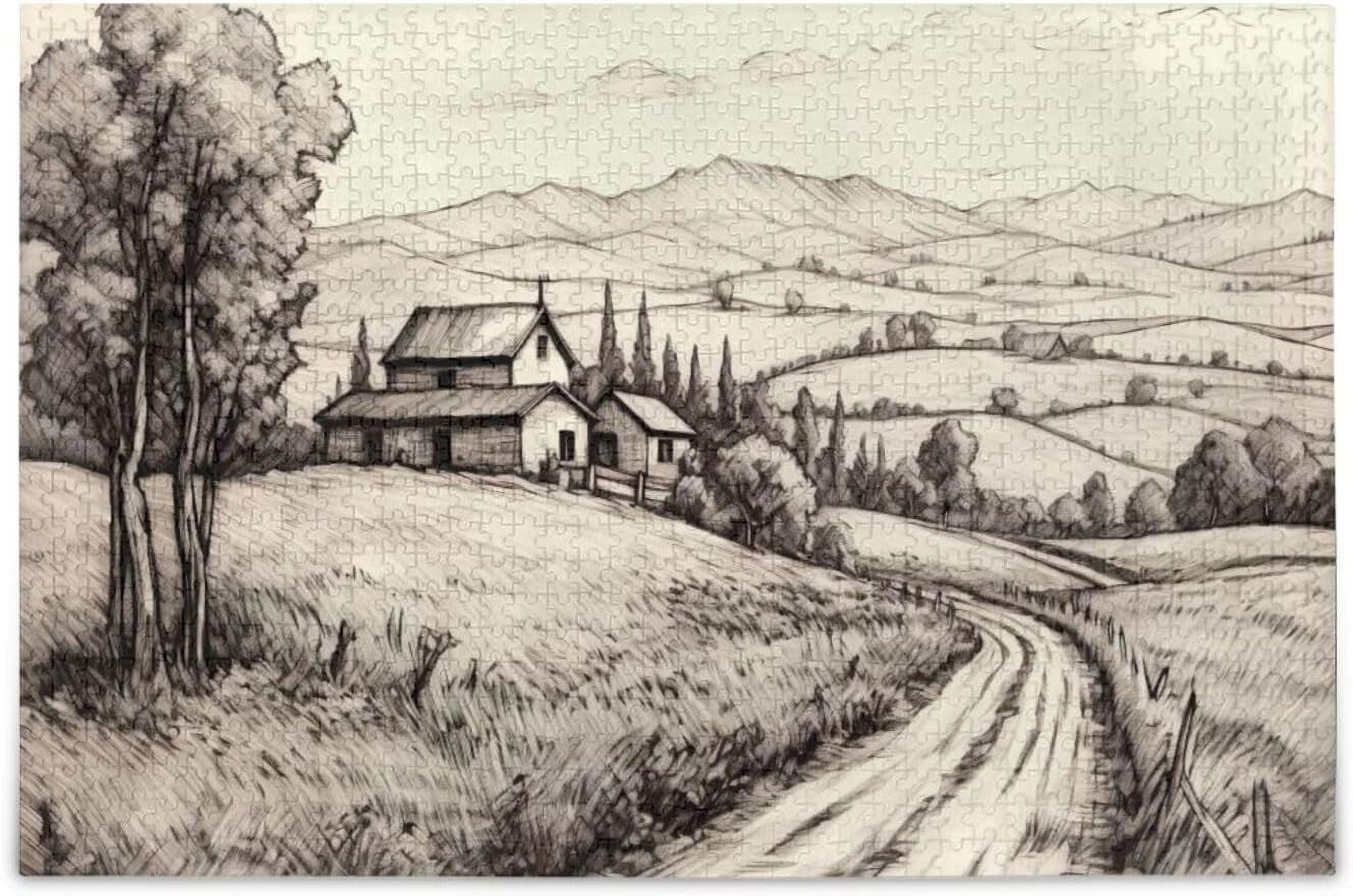 FREEAMG Country Setting Puzzle 500 Pieces - Wooden Jigsaw Puzzles for ...