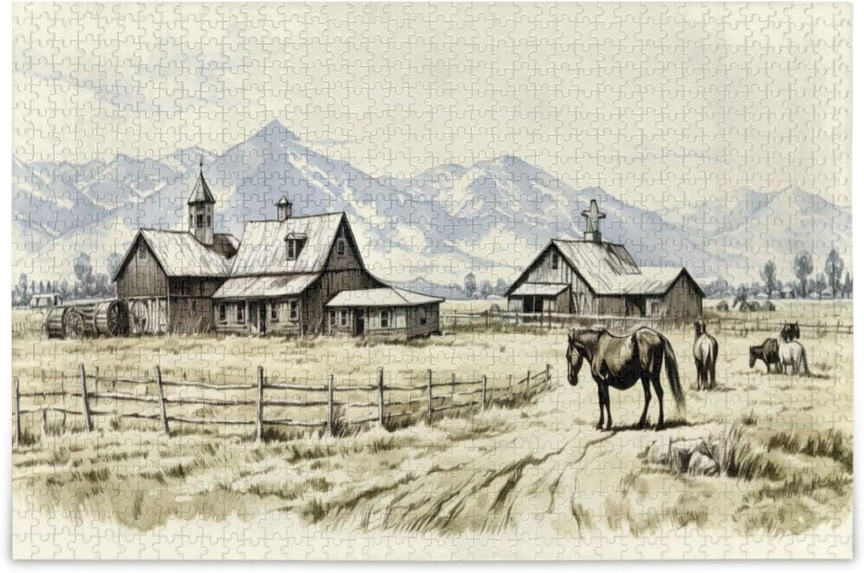 FREEAMG Countryside Horse View Puzzle for Children Adult 1000 Piece ...