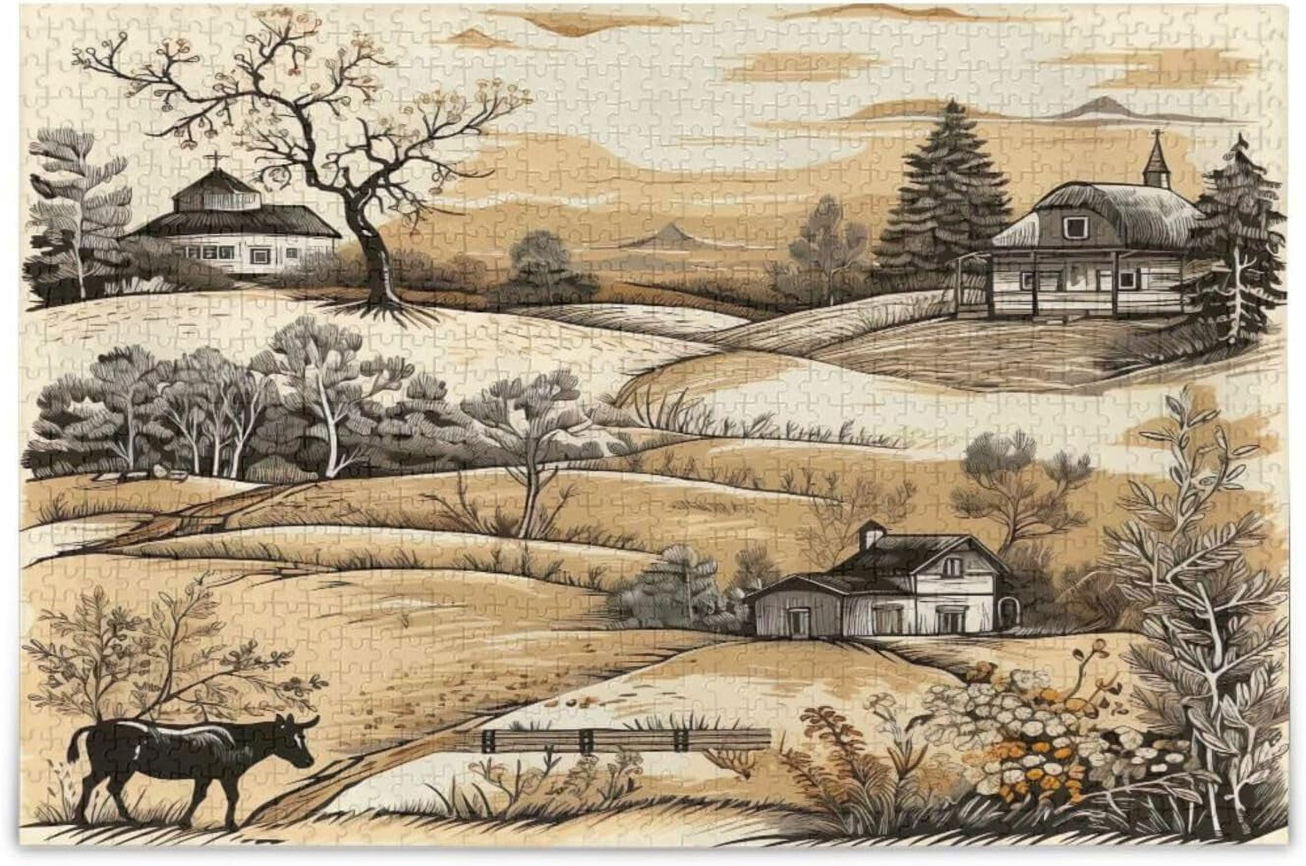 FREEAMG Countryside Pattern Puzzle 1000 Pieces - Wooden Jigsaw Puzzles ...