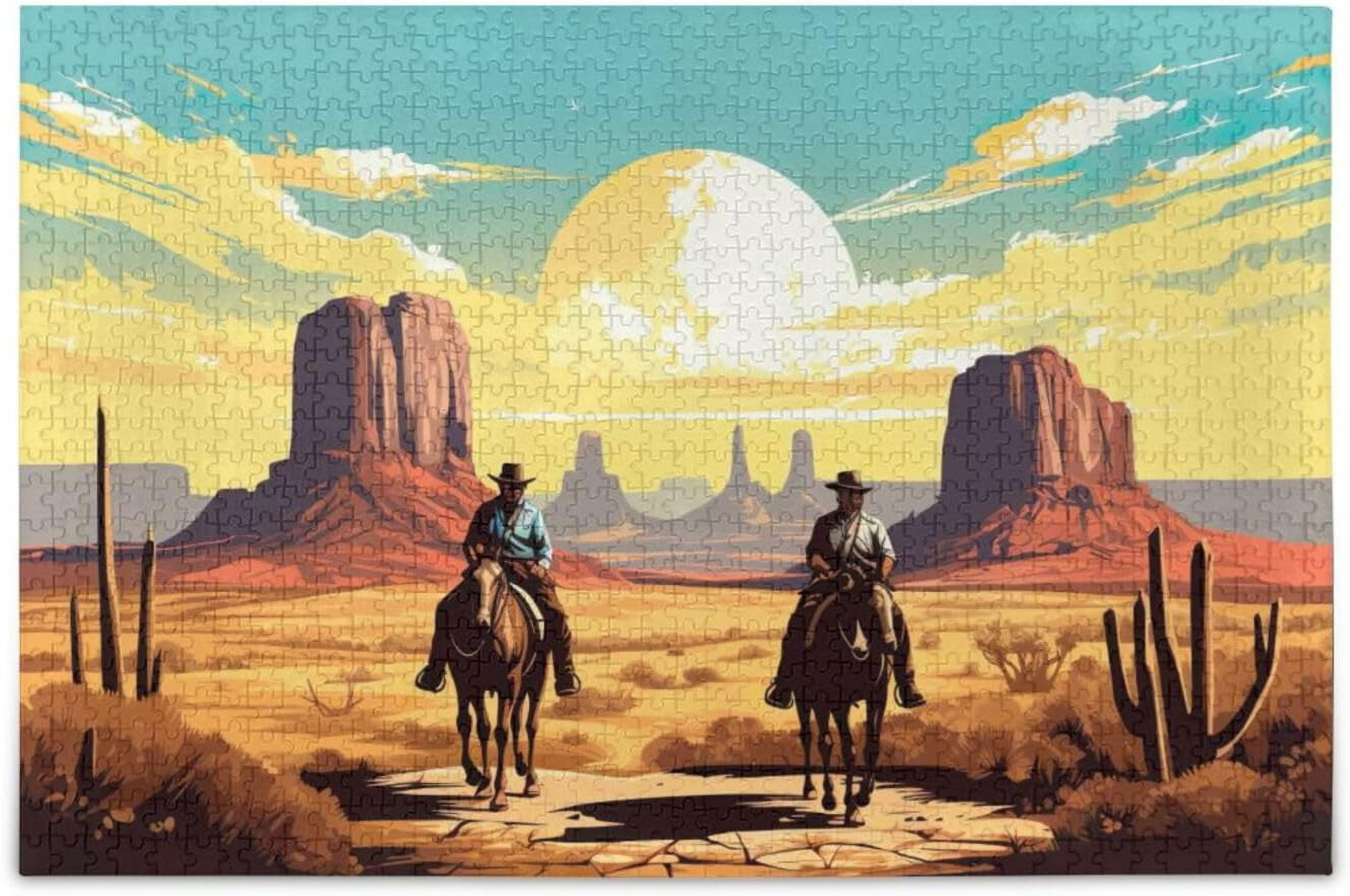 FREEAMG Cowboys Riding Horses Puzzle 1000 Pieces - Wooden Jigsaw ...