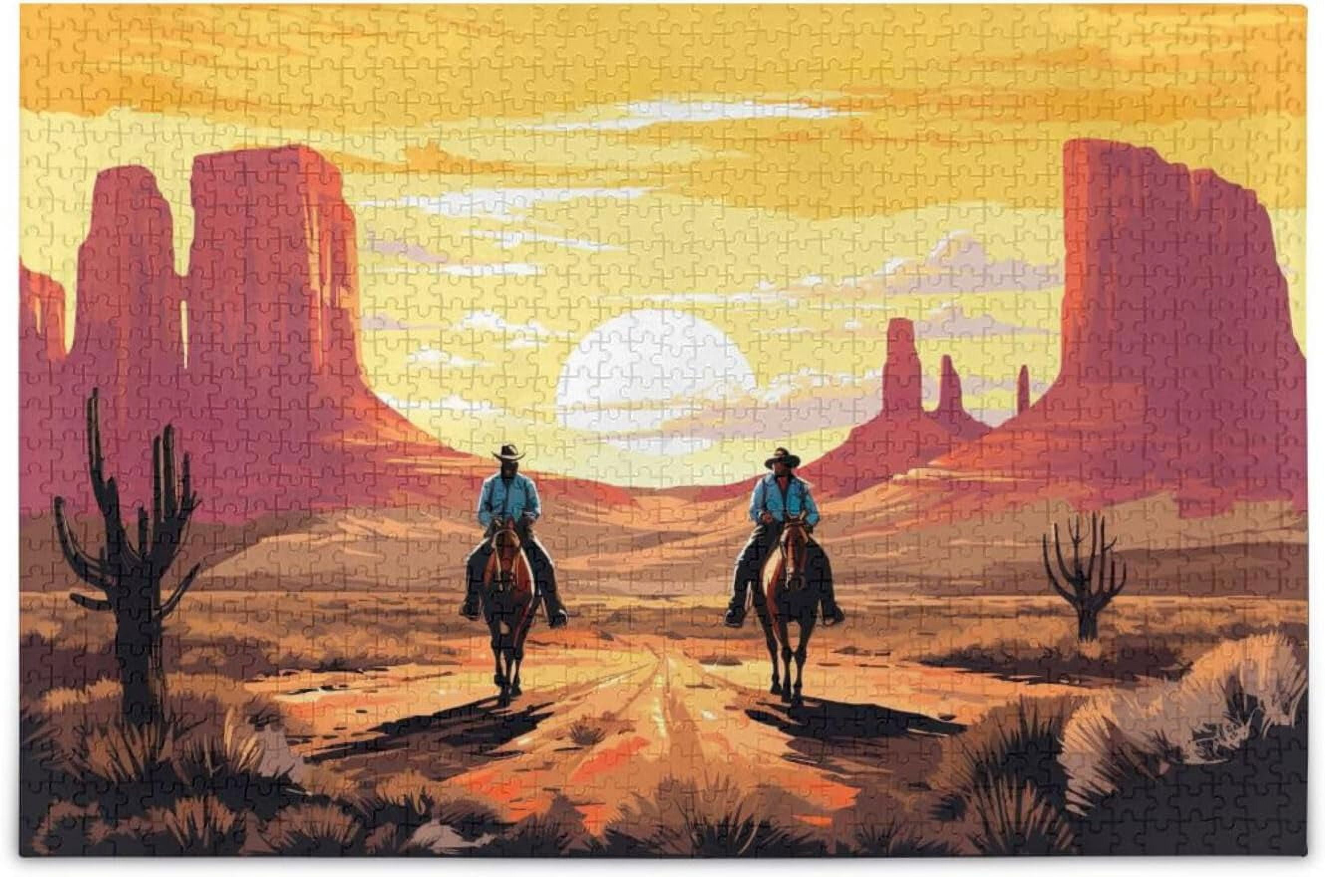 FREEAMG Cowboys Riding Horses Puzzle 500 Pieces - Wooden Jigsaw Puzzles ...