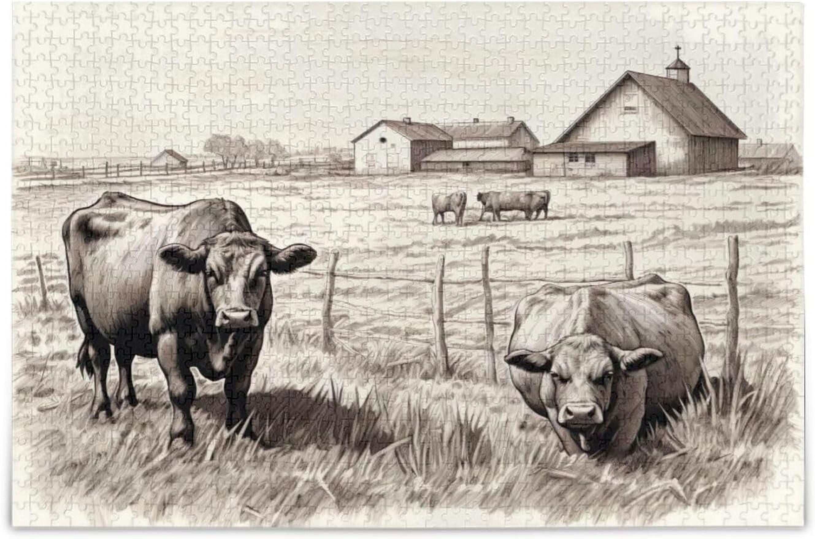 FREEAMG Cows in Field Puzzle 500 Pieces - Wooden Jigsaw Puzzles for ...