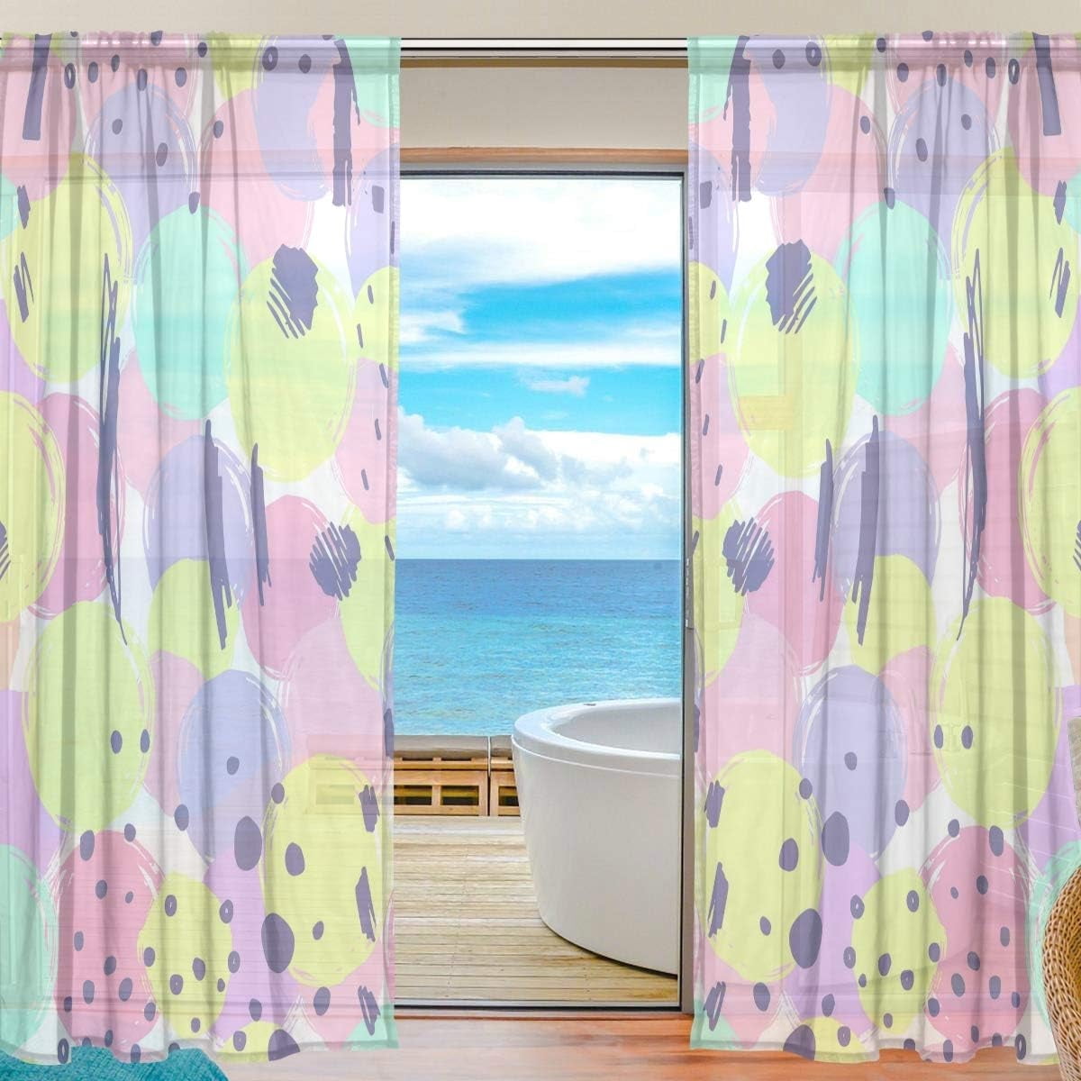 FREEAMG Creative Colorful Dots Sheer Curtains Window Voile Panels Drapes Tulle Curtains Semi ...