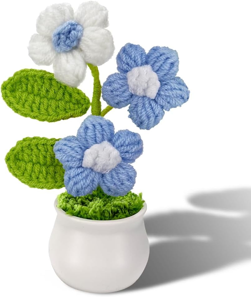 FREEAMG Croet Potted Puff Flowers Knitted: Knitted Flower for ...