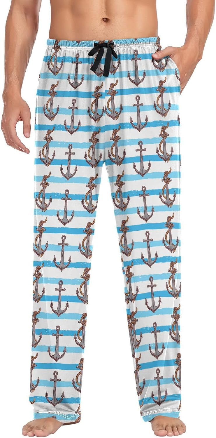 FREEAMG Cute Anchors Pajama Pants for Men, Men's Separate Bottoms, Pure Cotton Comfortable ...