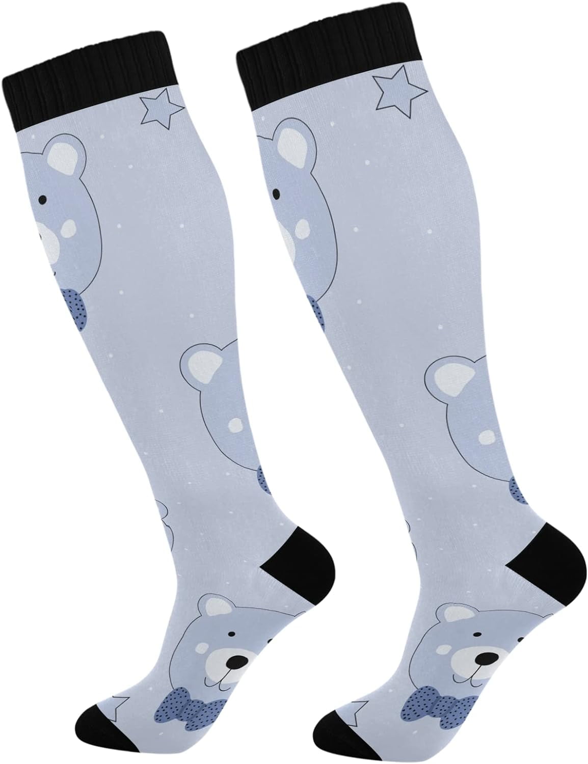 FREEAMG Cute Bear White Compression Socks for Women and Men, 1 Pair ...