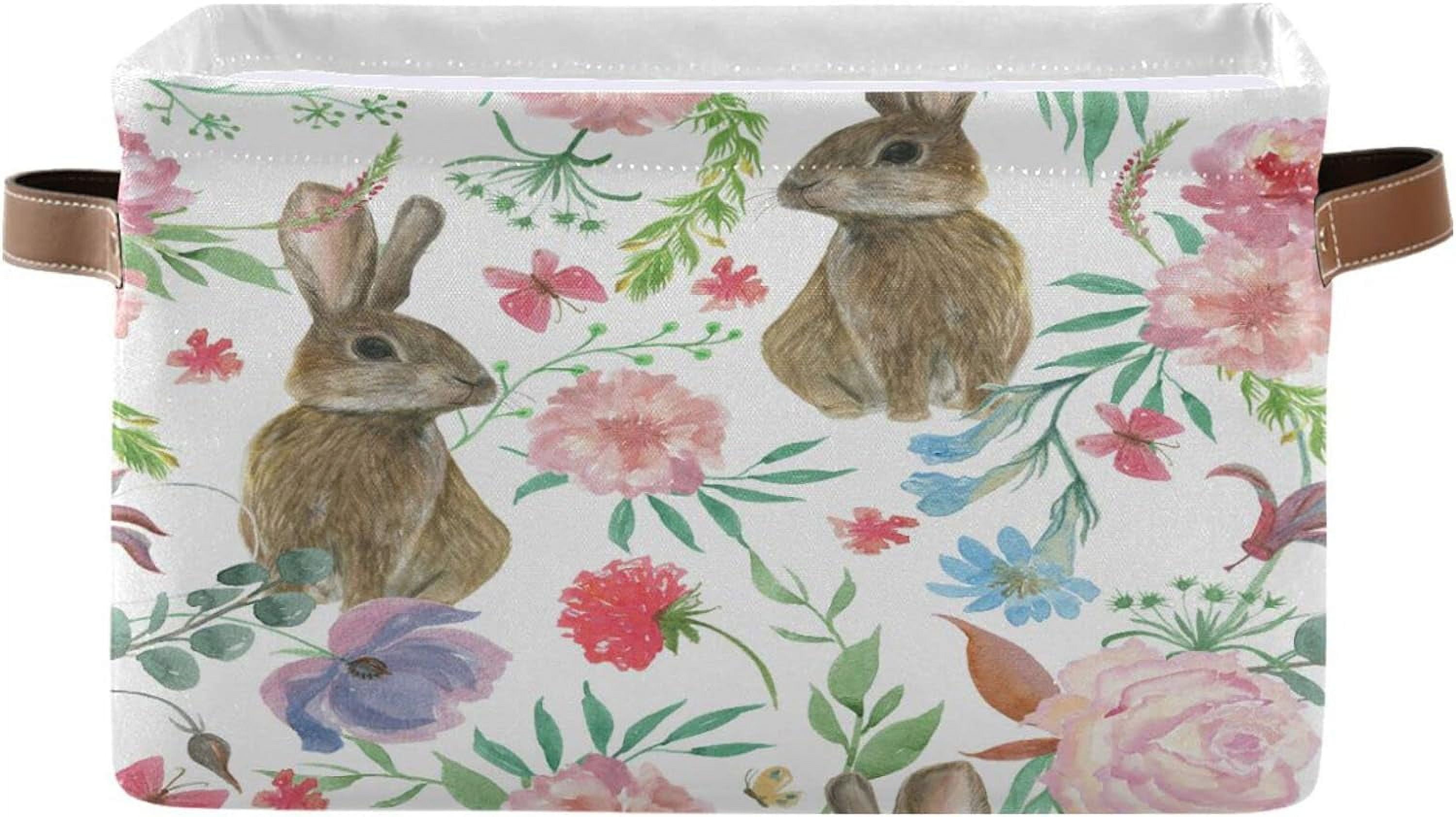 FREEAMG Cute Bunny Large Square Storage Basket Bin with Handles 2PCS,Foldable Multi Functional ...