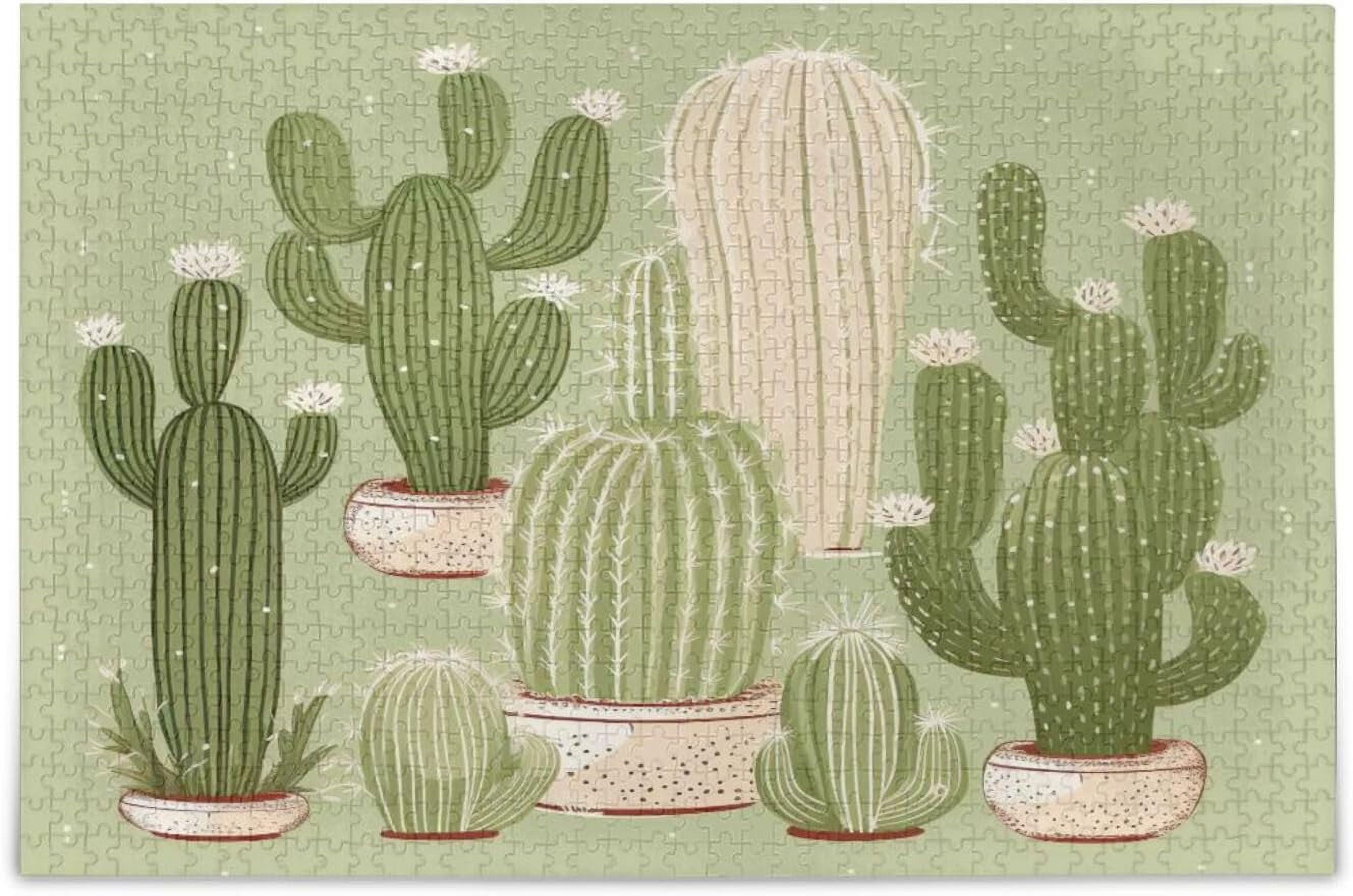 FREEAMG Cute Cactus Green Puzzle 1000 Pieces - Wooden Jigsaw Puzzles ...