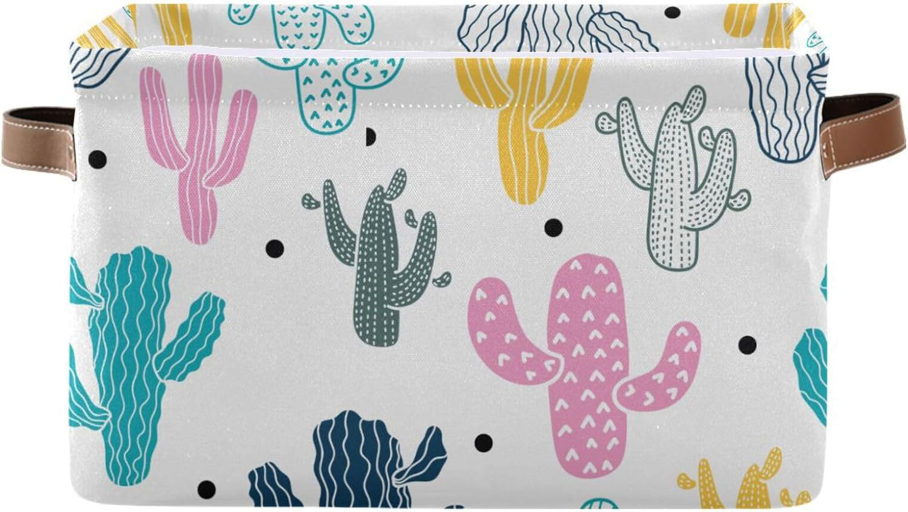 FREEAMG Cute Cactus Storage Basket, Durable Canvas Organizer With ...