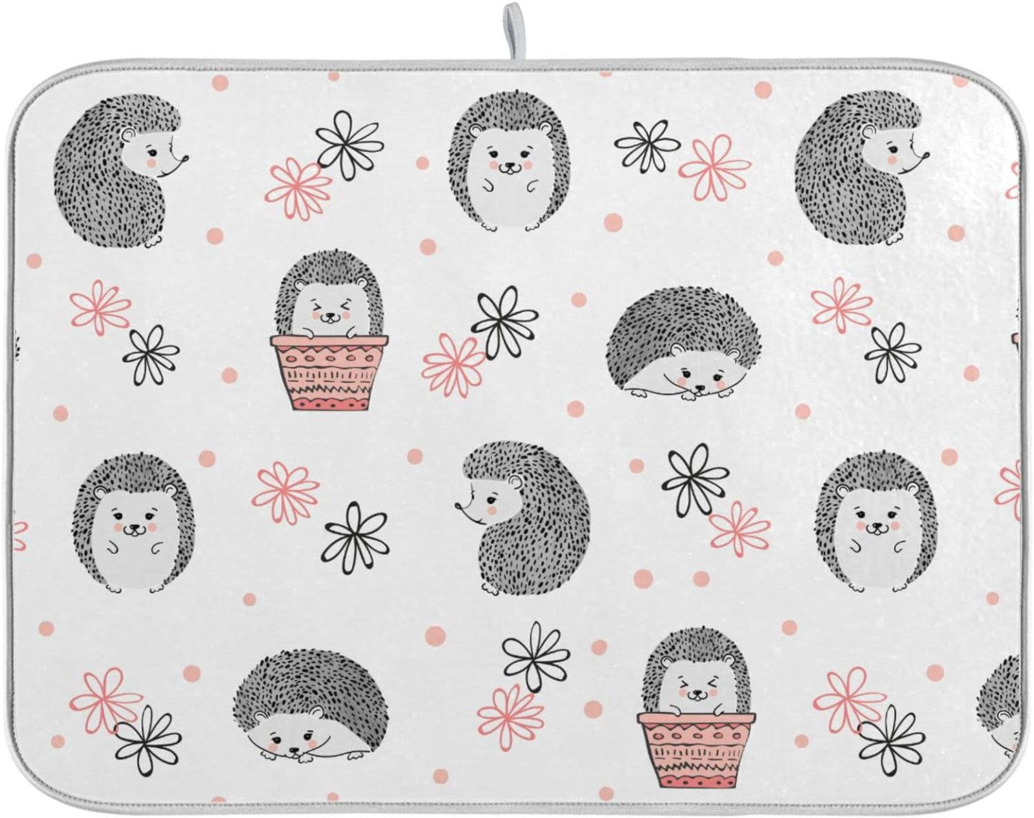 FREEAMG Cute Cartoon Hedgehog Floarl Dots Absorbent Dish Drying Mat ...
