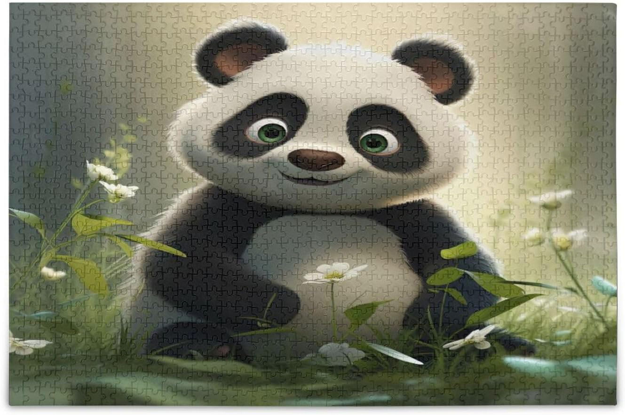 FREEAMG Cute Cartoon Panda Puzzle 1000 Pieces - Wooden Jigsaw Puzzles ...