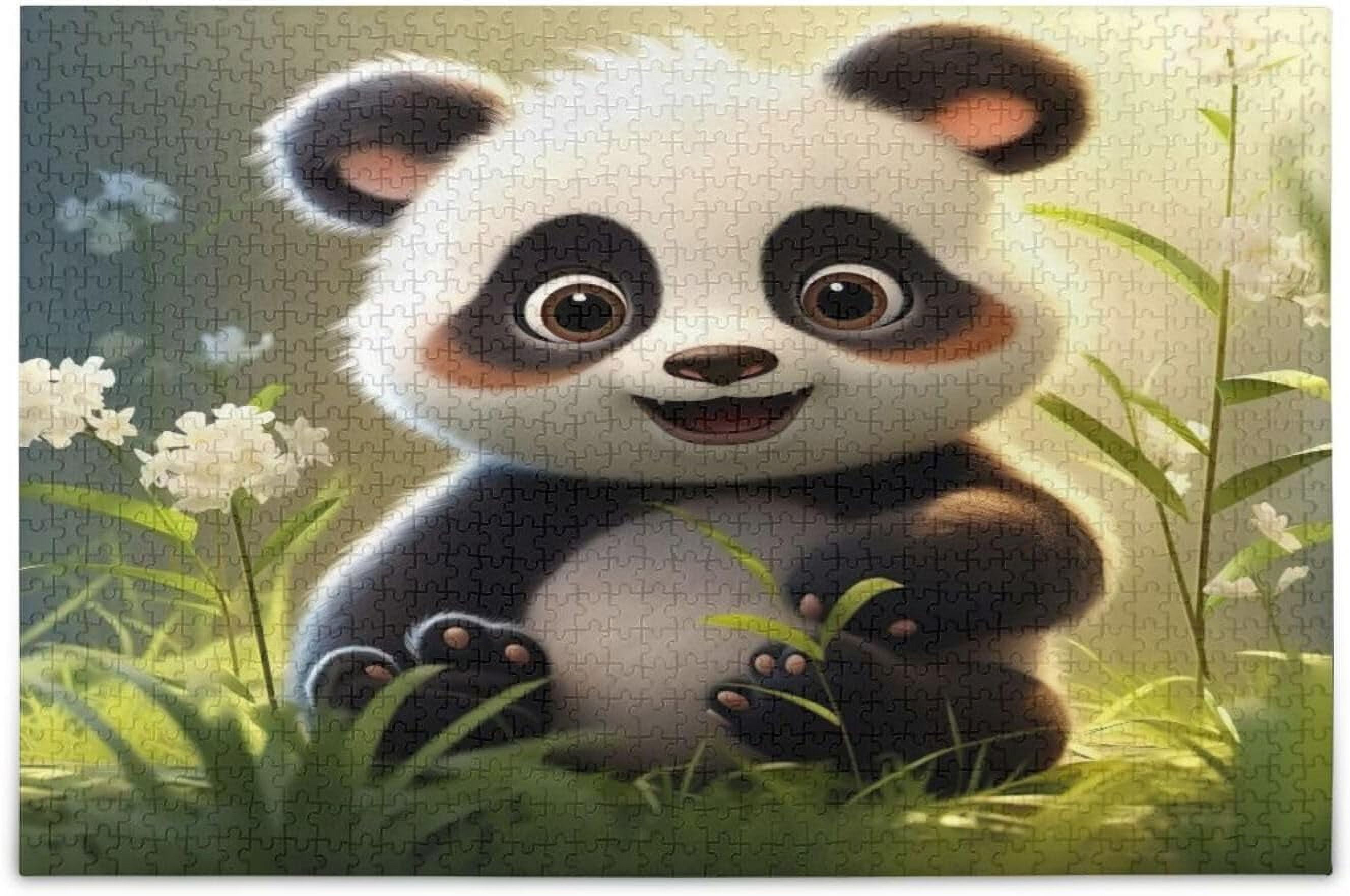 FREEAMG Cute Cartoon Panda Puzzle 1000 Pieces - Wooden Jigsaw Puzzles ...