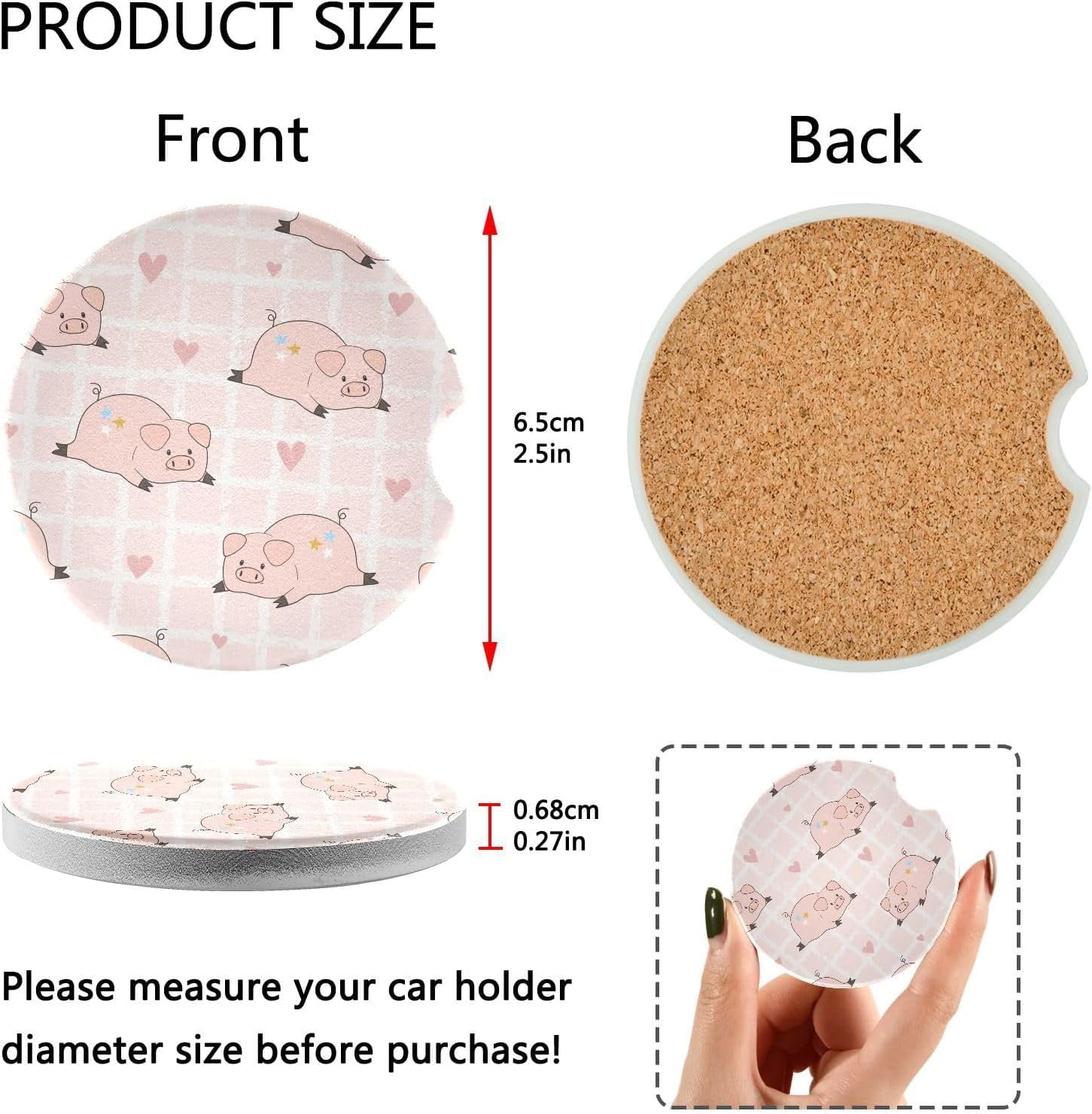 FREEAMG Cute Cartoon Pigs and Hearts Car Coasters 2 PCS Drinks ...