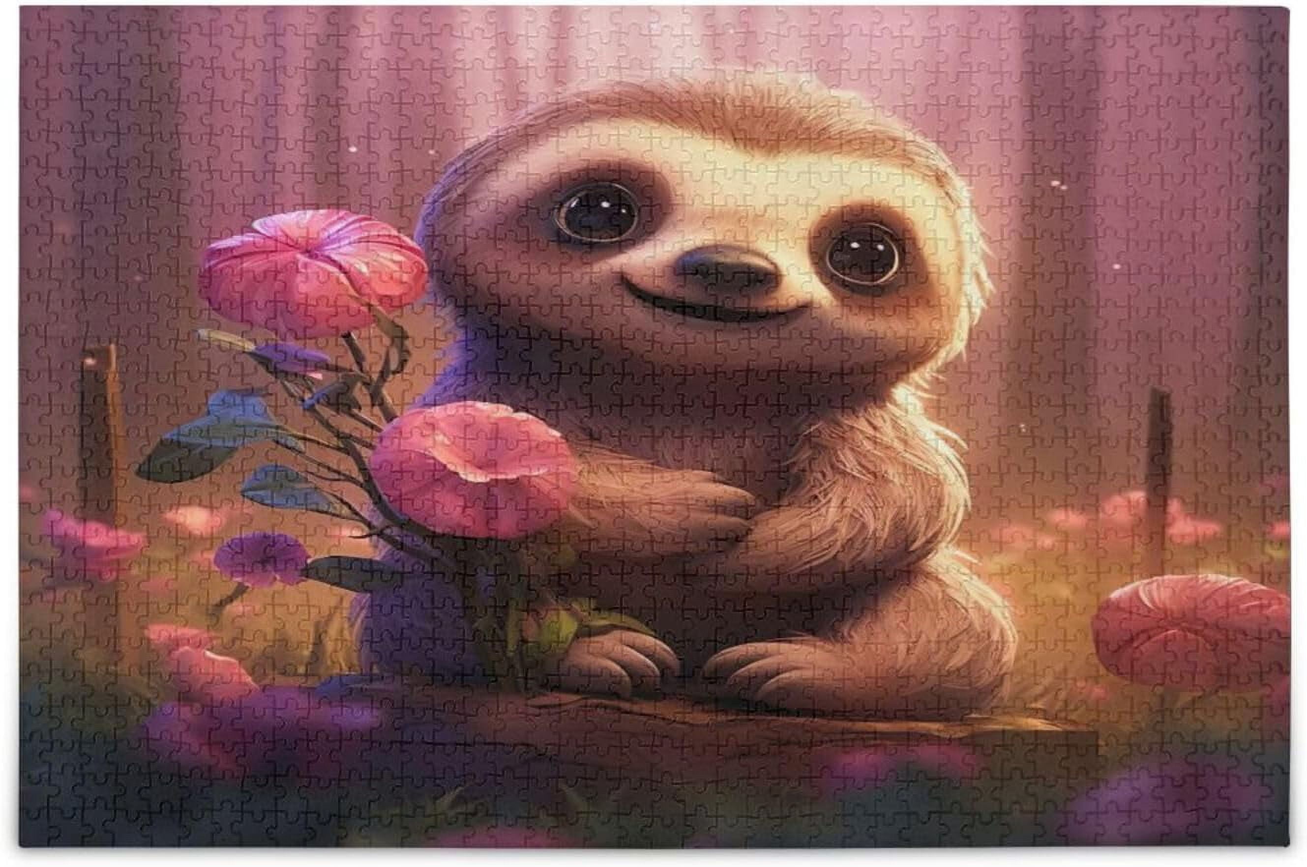 FREEAMG Cute Cartoon Sloth Puzzle 1000 Pieces - Wooden Jigsaw Puzzles ...