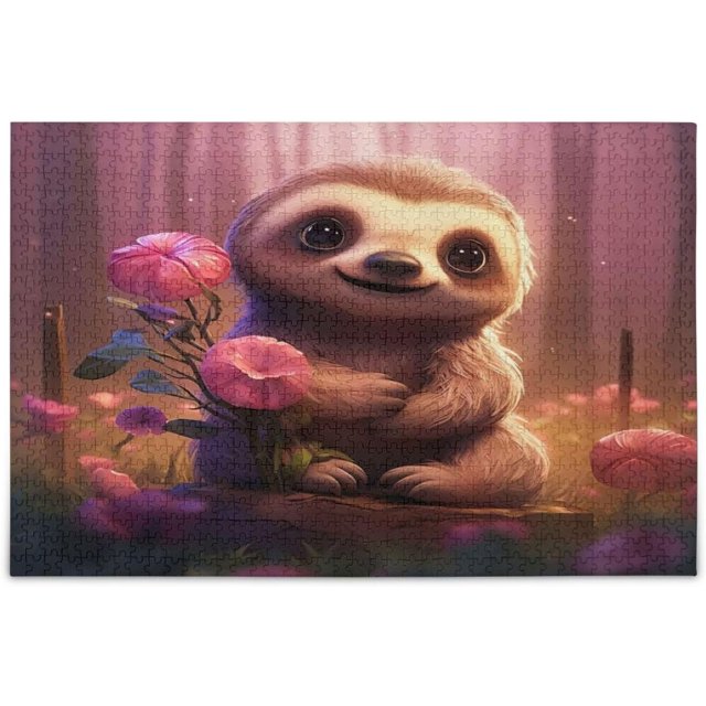 FREEAMG Cute Cartoon Sloth Puzzle 1000 Pieces - Wooden Jigsaw Puzzles ...