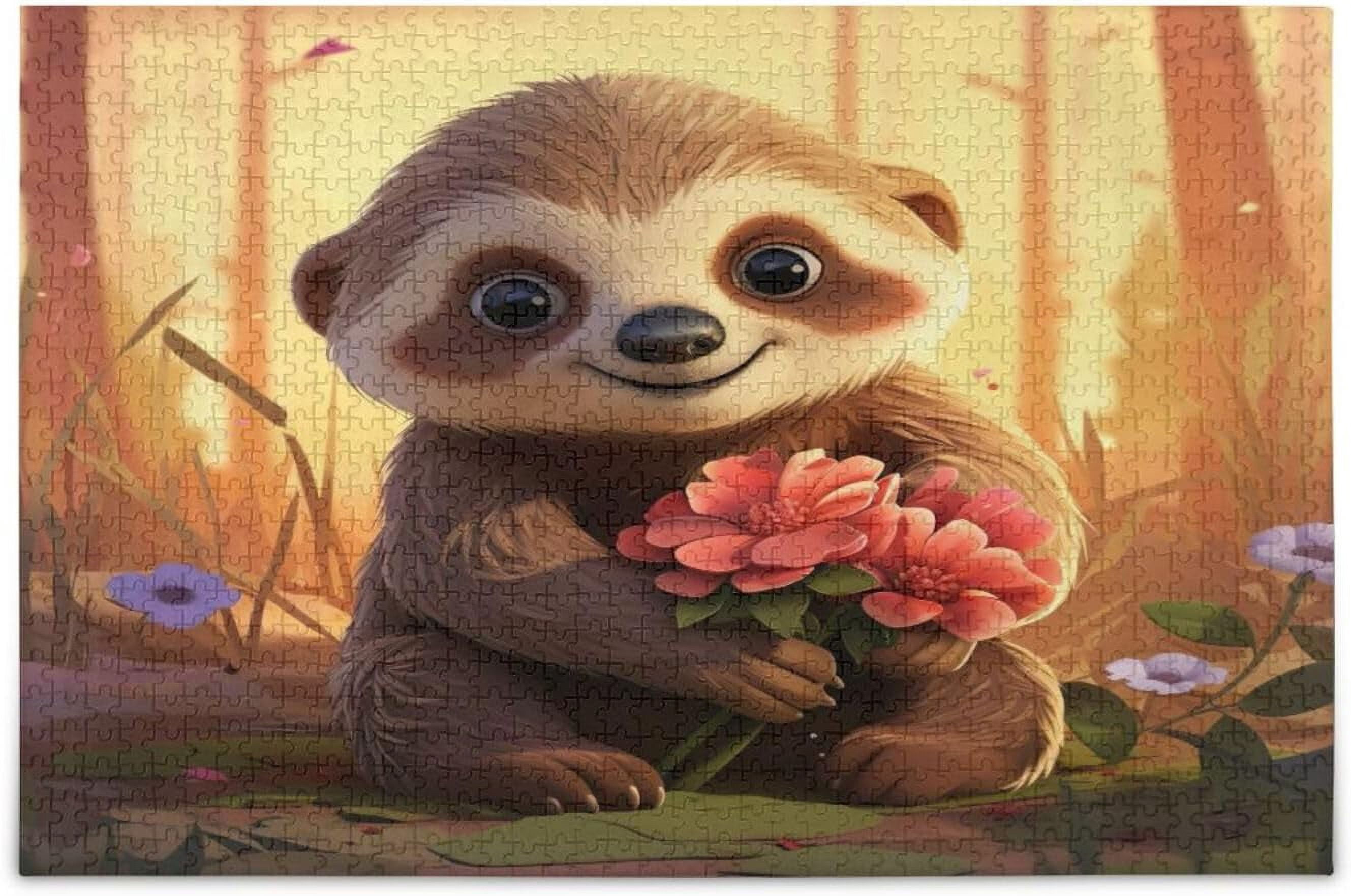 FREEAMG Cute Cartoon Sloth Puzzle 1000 Pieces - Wooden Jigsaw Puzzles ...