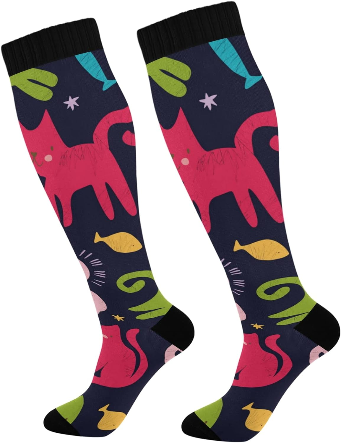 FREEAMG Cute Cats Compression Socks for Men & Women Knee High Stockings for Running, Sport ...
