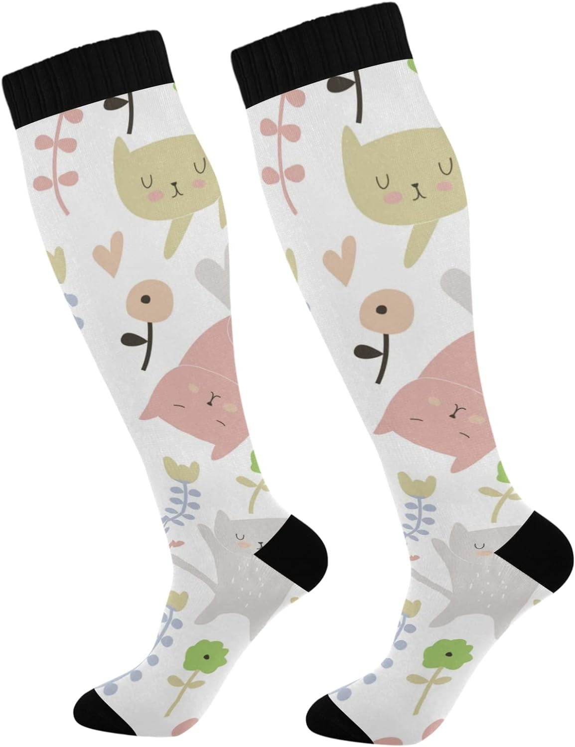 FREEAMG Cute Cats Compression Socks for Men & Women Knee High Stockings ...