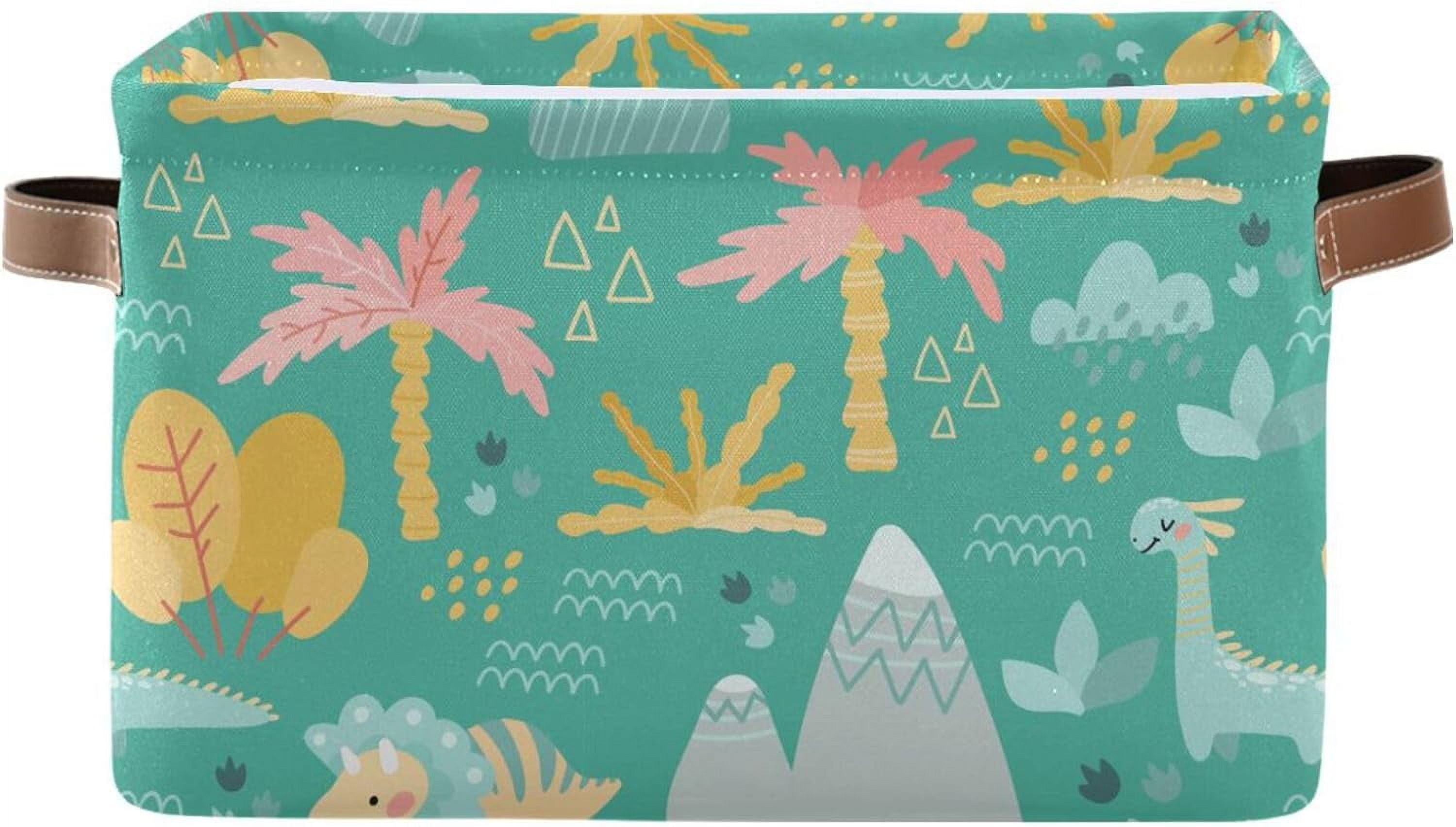 FREEAMG Cute Childish Dinosaurs Plants Storage Basket, Durable Canvas ...