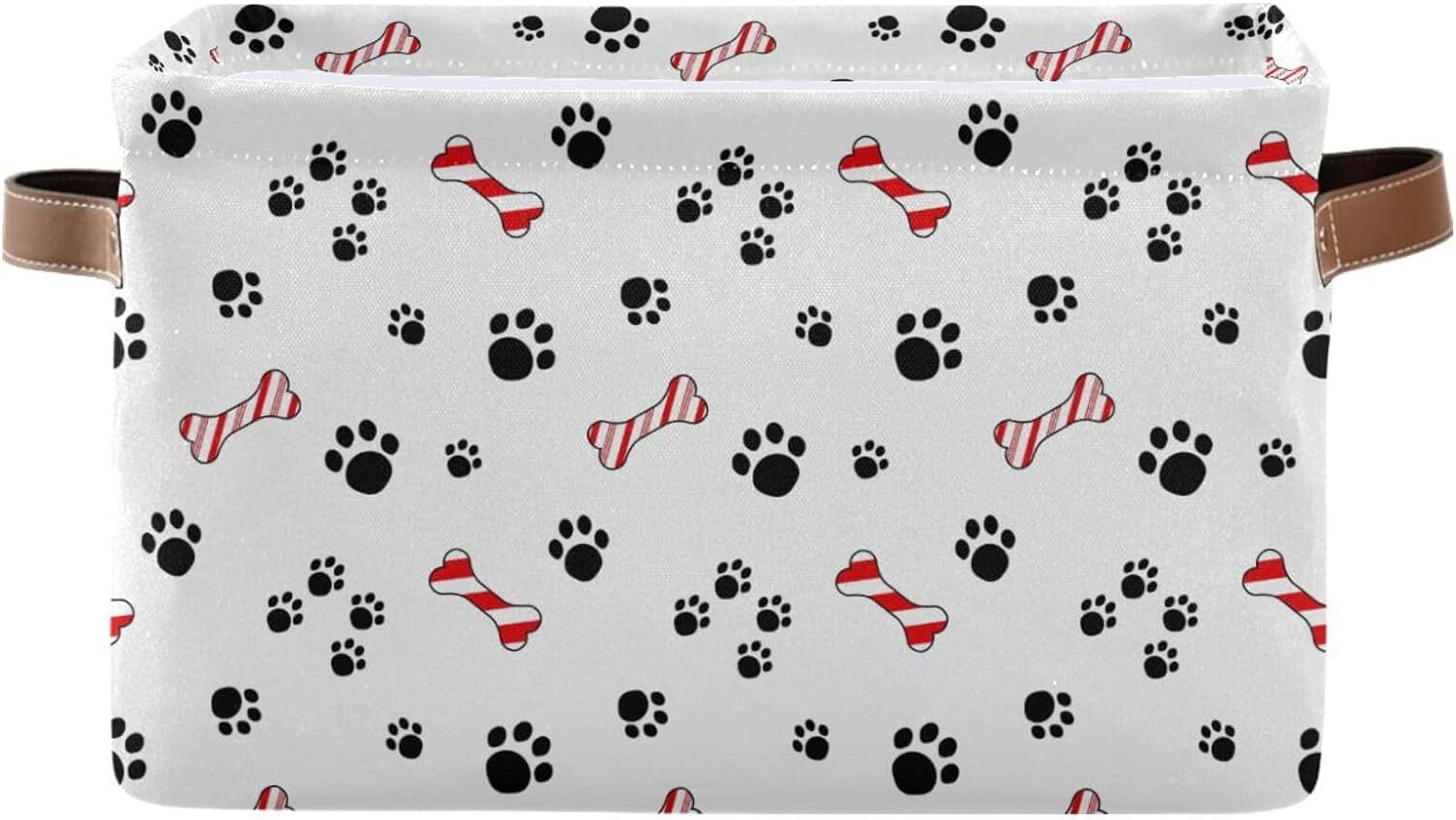 FREEAMG Cute Dog Paw Prints and Bones Storage Basket, Durable Canvas ...