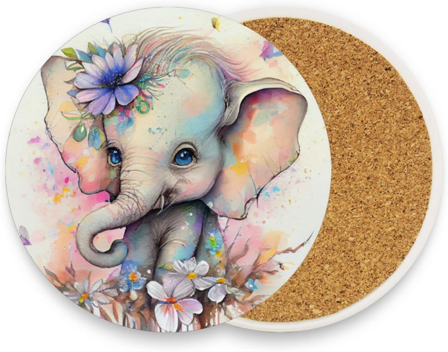 FREEAMG Cute Elephant Watercolor Coasters for Drinks Set of 2 ...