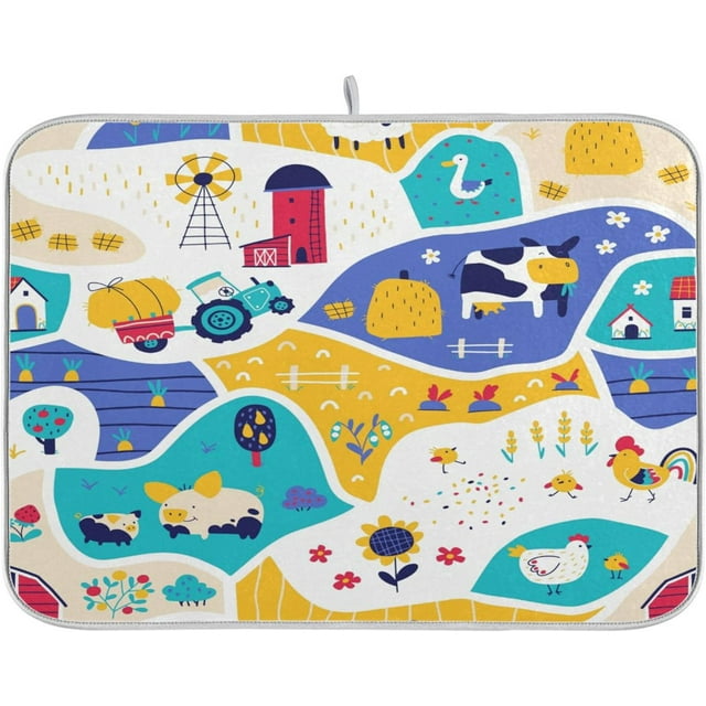 FREEAMG Cute Farm Animals Dish Drying Mats for Kitchen Counter, Heat ...