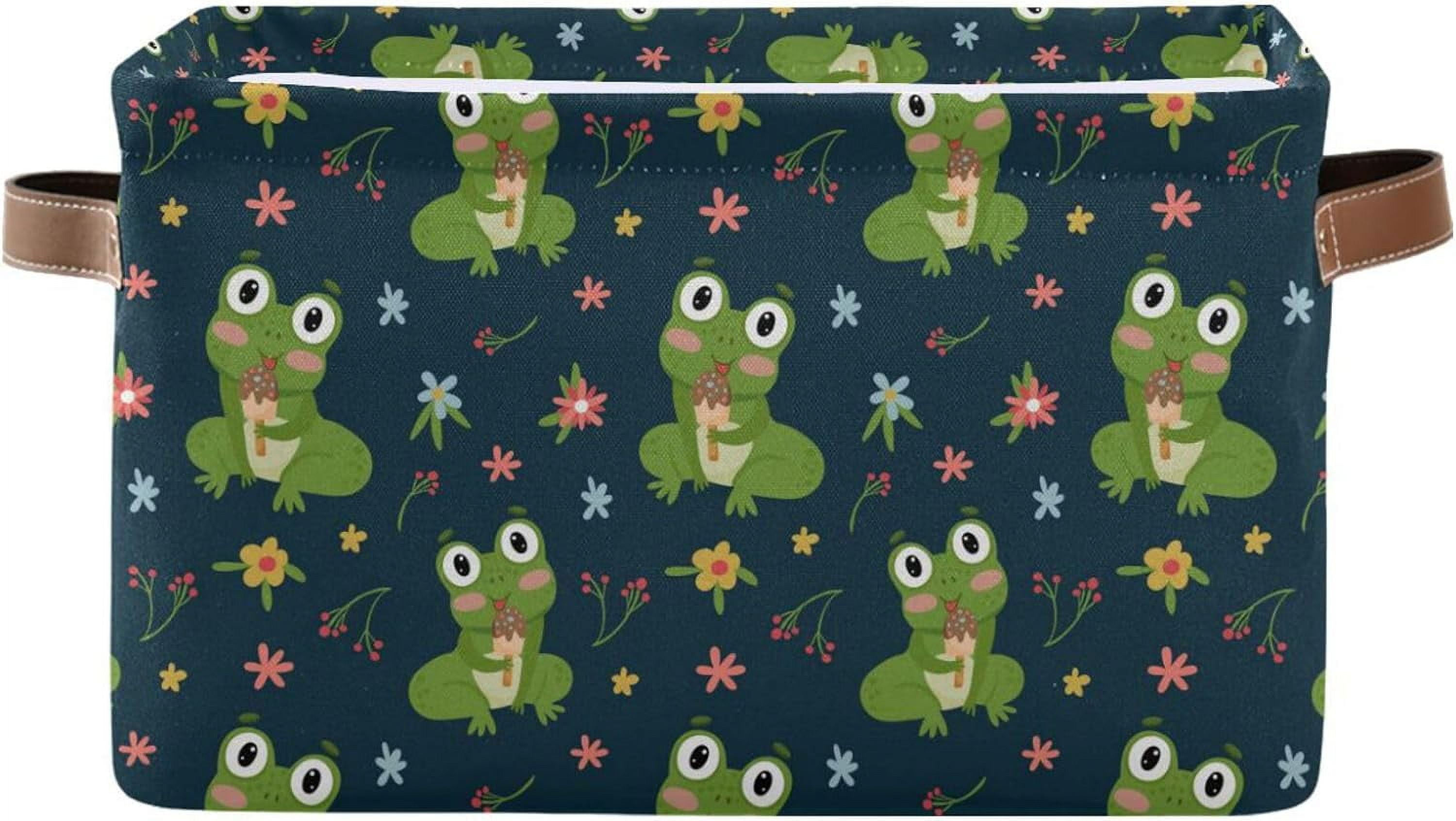 FREEAMG Cute Frogs Foldable Canvas Storage Bin, Sturdy Fabric Storage ...