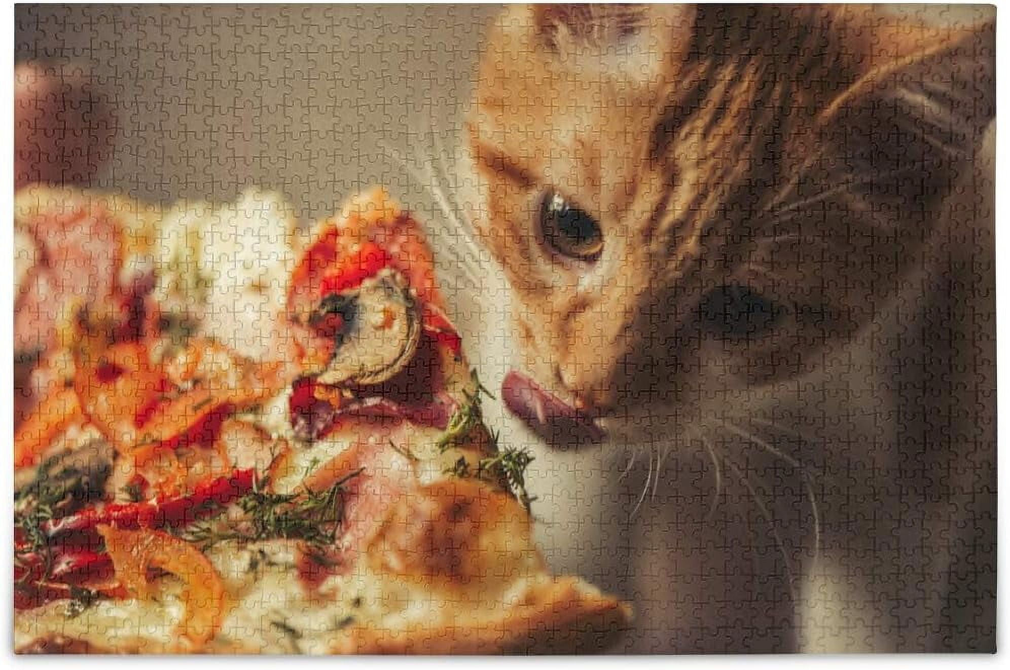 FREEAMG Cute Funny Red Kitten Cat with Big Pizza Jigsaw Puzzles 1000 ...